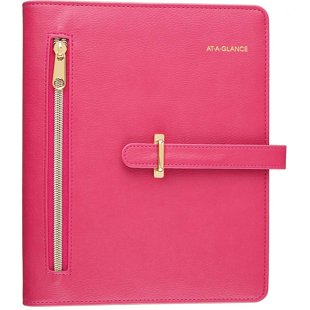 AT-A-GLANCE Faux Leather Undated Starter Set, 7-Ring, 5-1/2" x 8-1/2", Desk Size, Fashion, Raspberry (DR1118-040-27)
