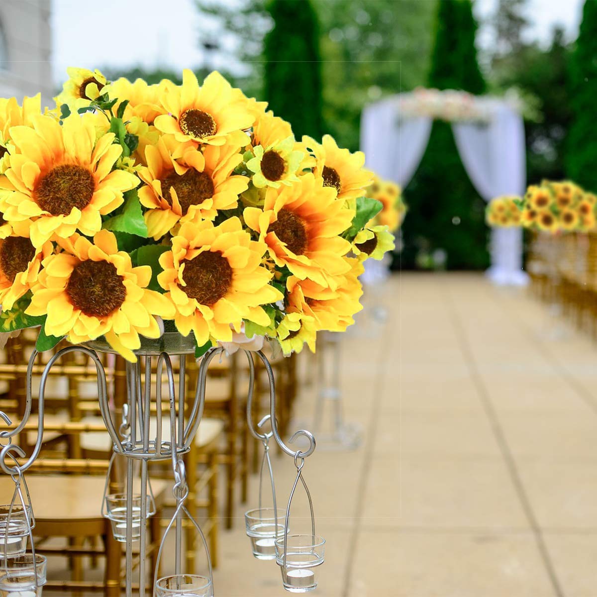 Artificial Sunflower 3 Bouquet | Artificial Flowers Silk Fake Faux Fall Yellow Bulk Flowers for Home Decorations Wedding Table Party Garden Decor