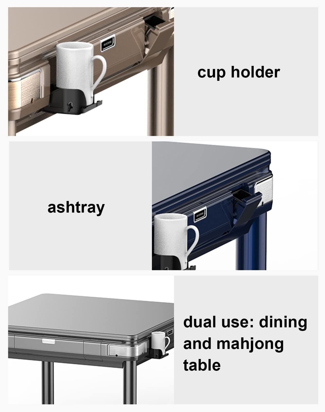 Automatic Mahjong Table Mah Jong Machine Equipped with Ashtray, USB Charging, Cup Holders, Cover, Comes 2 Sets of 42mm Large Tiles Dining Table (Color : Rose red)
