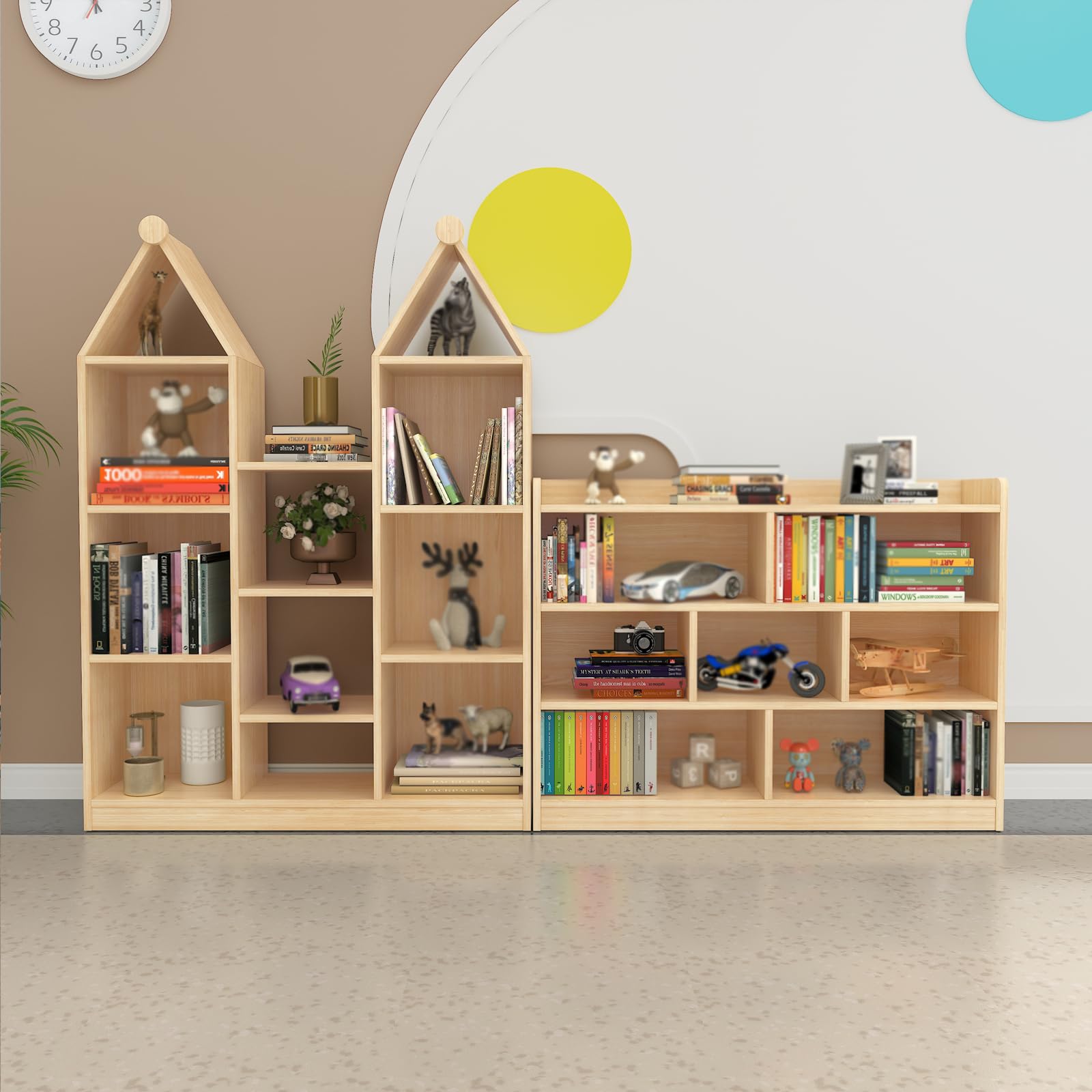 ChubanCraft 3 Tier Storage Cabinet Organizer Wooden Kids Bookshelf Toy Shelf Wood Open Display Cabinet Storage Bookcase Gift Natural (45.27" L x 11.81" W x 59.84" H)