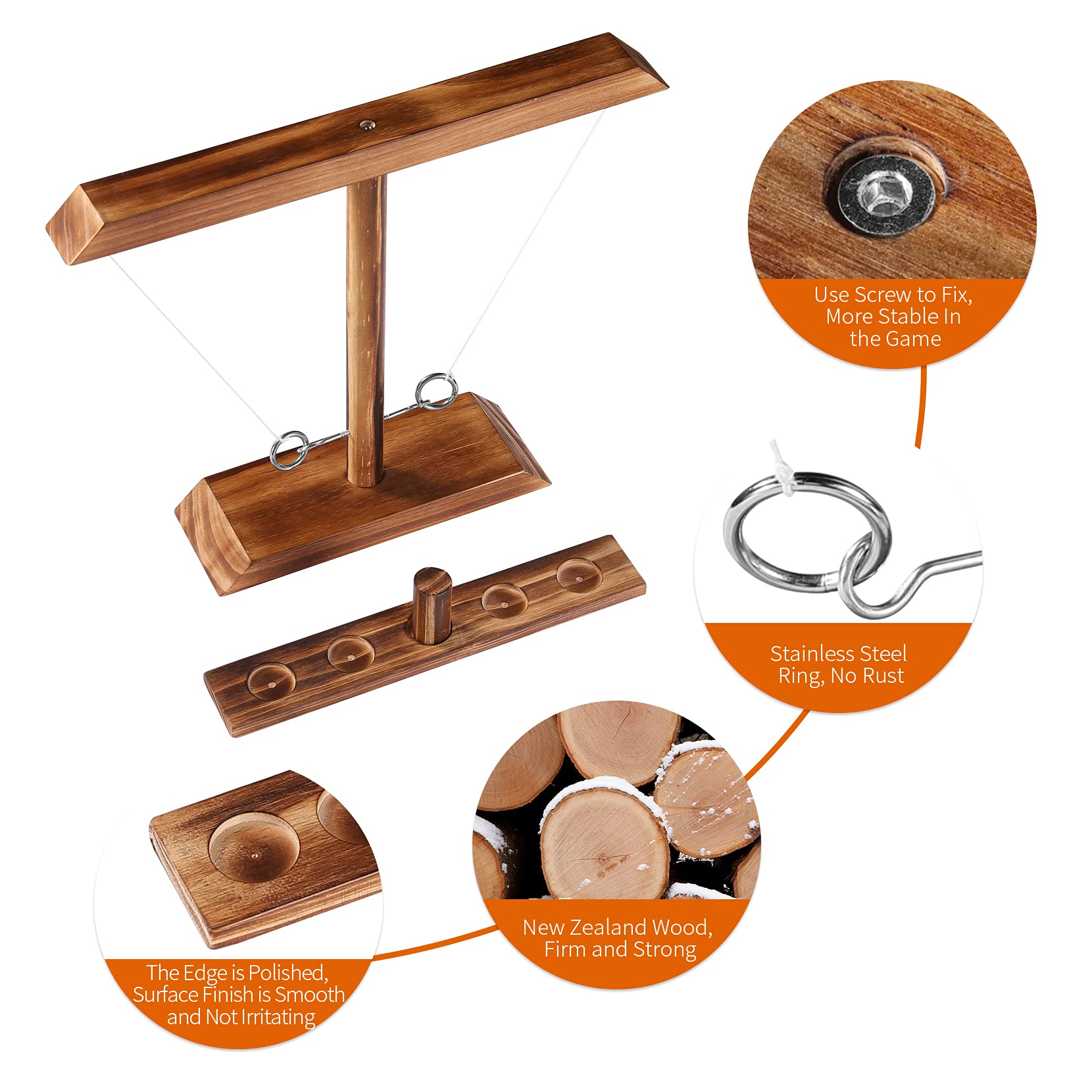 Large Hook and Ring Game- Ring Toss Game for Adults Kids, Ring Hook Game with Shot Leader, 2 Player Handmade Wooden Ring Swing Hook Game Fast-Paced Interactive Game for Home Outdoor