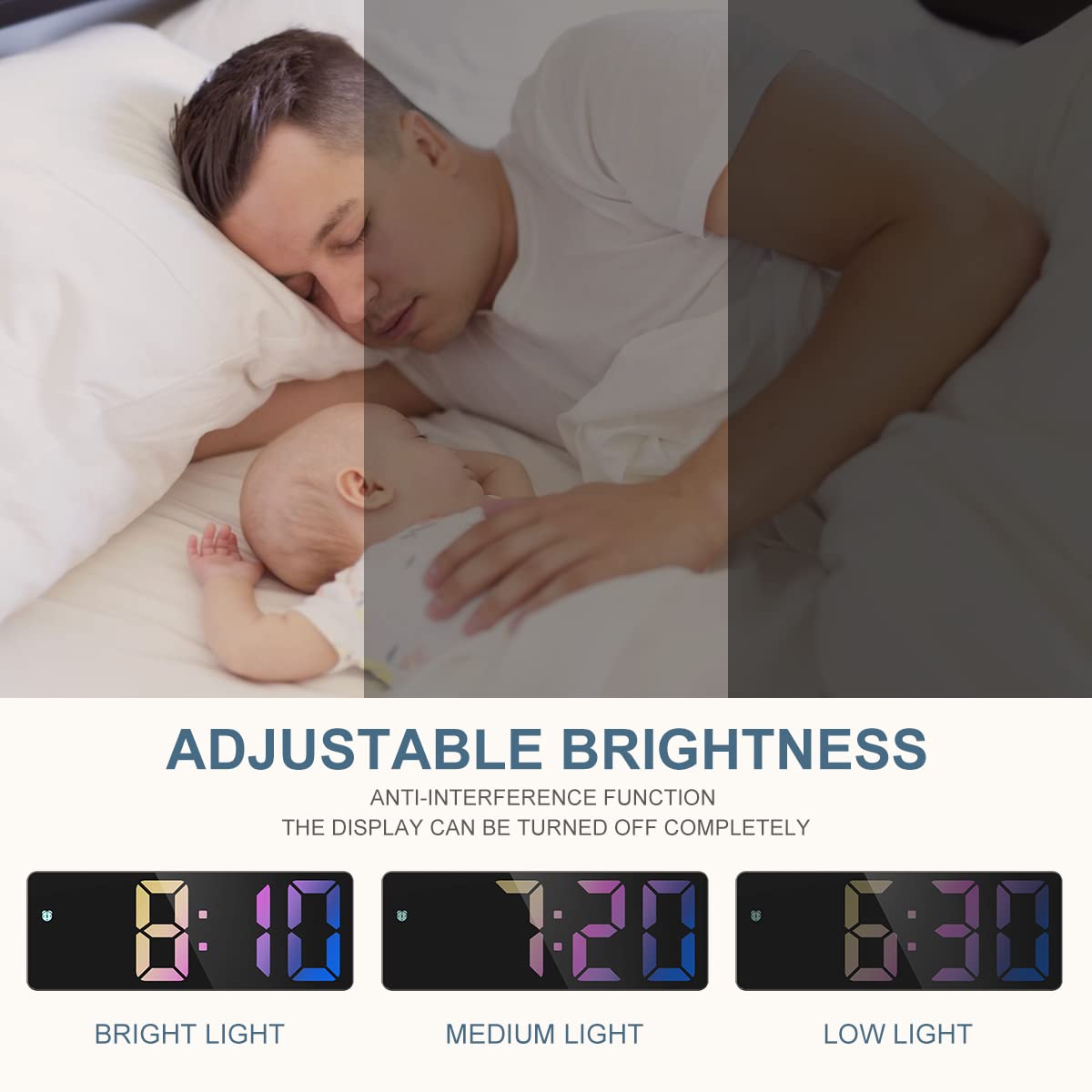 Ankilo Newest Digital Clock, LED Alarm Clock for Bedroom, Electronic Desktop Clock with Temperature Display, Adjustable Brightness, Voice Control, 12/24H, Small Clock for Bedroom(No Battery&Adapter)