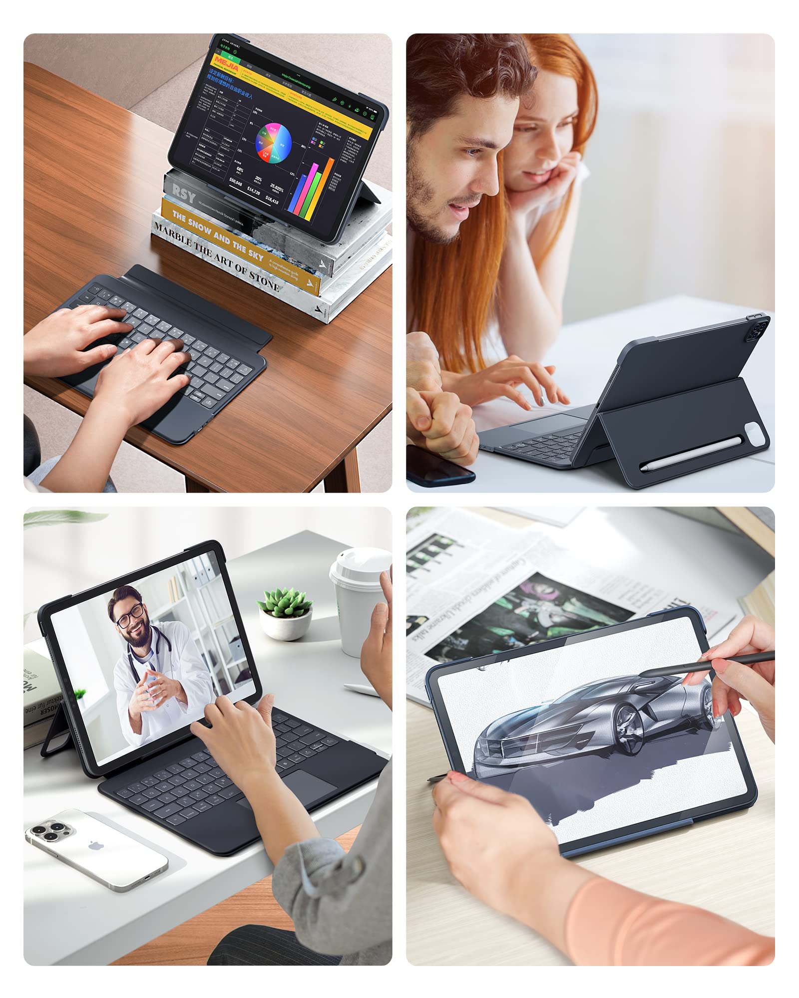 BENKS iPad Detachable Keyboard Case for iPad Pro 12.9 inch (6th, 5th, 4th, 3rd Gen) with Touchpad, Kickstand and Pencil Holder, Ultra Thin & Slik Design - (2022/2021/2020/2018)