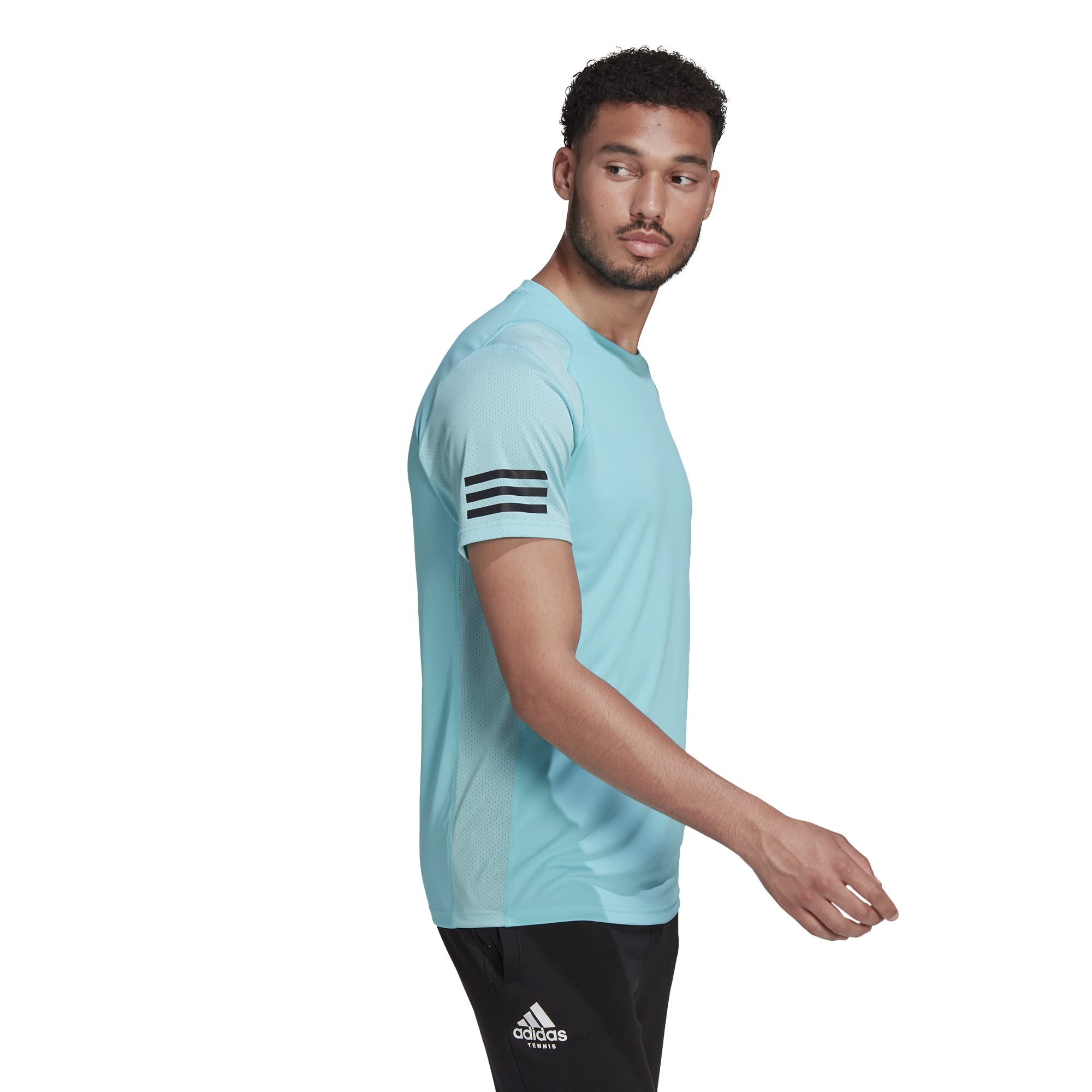 adidas Men's Club Tennis 3-Stripes Tee, Pulse Aqua/Black, X-Large