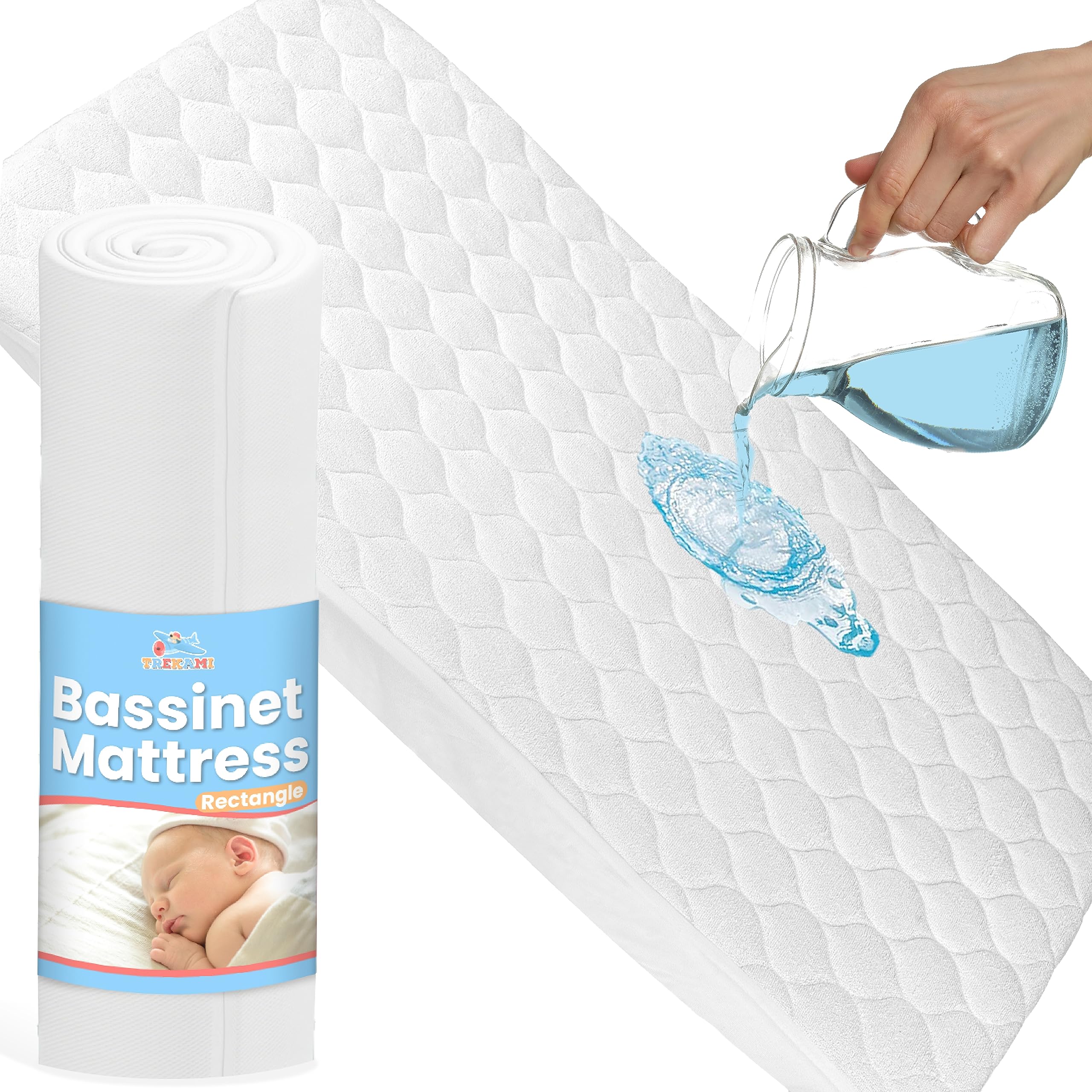 Baby Bassinet Mattress Pad - Rectangle Bassinet Mattress 16x32x1.5 with Waterproof Washable Zippered & Breathable Bassinet Mattress Topper Cover - Rectangle Baby Mattress Fit for Moses Basket & Cradle