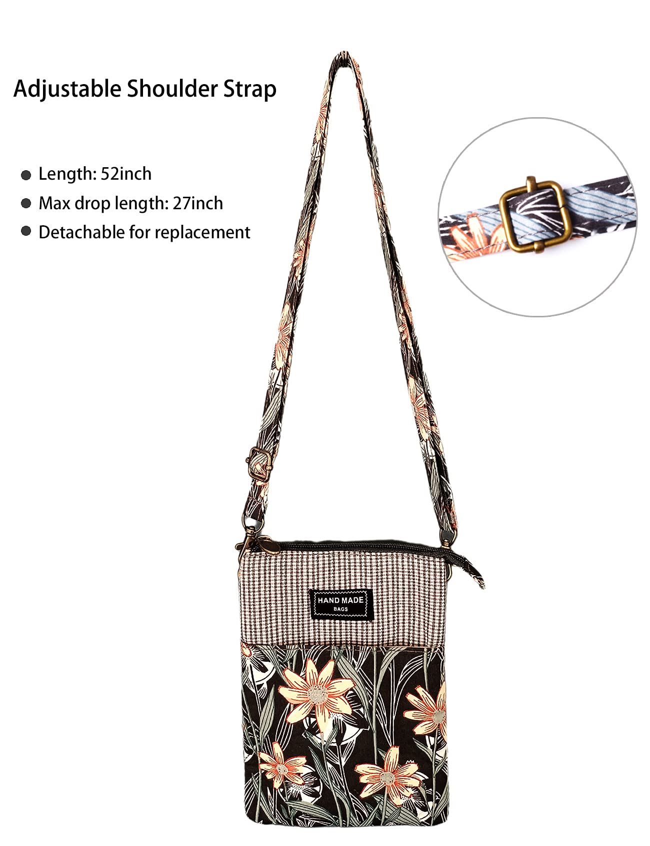 LassZone Womens Small Crossbody Bag Cell phone Bag Floral Pattern Ladies Small Handbag Wallet 5 Pockets Shoulder Bag Messenger Bags
