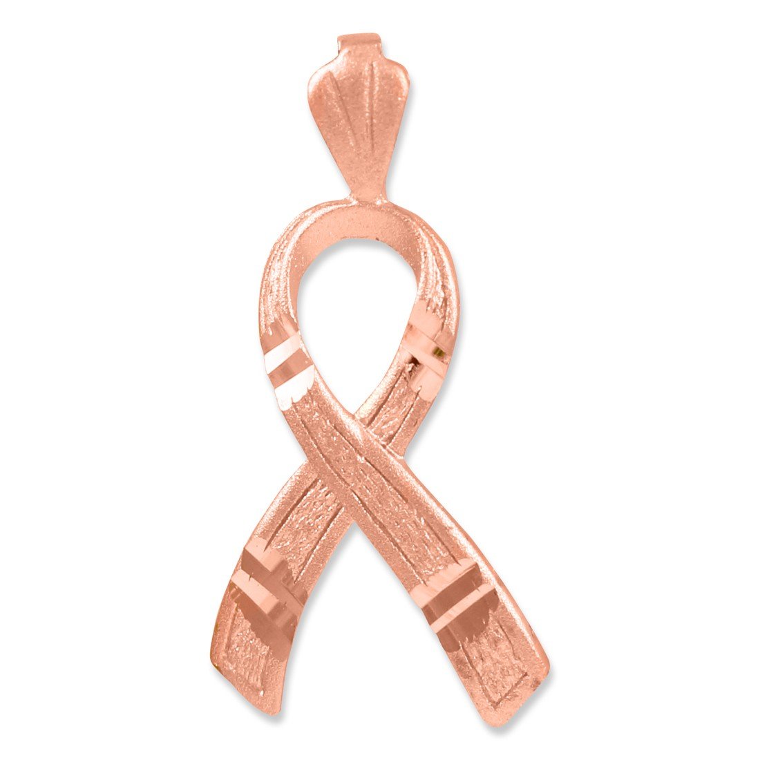 American Heroes 10k Rose Gold Breast Cancer Awareness Ribbon Charm 3D Pink Pendant