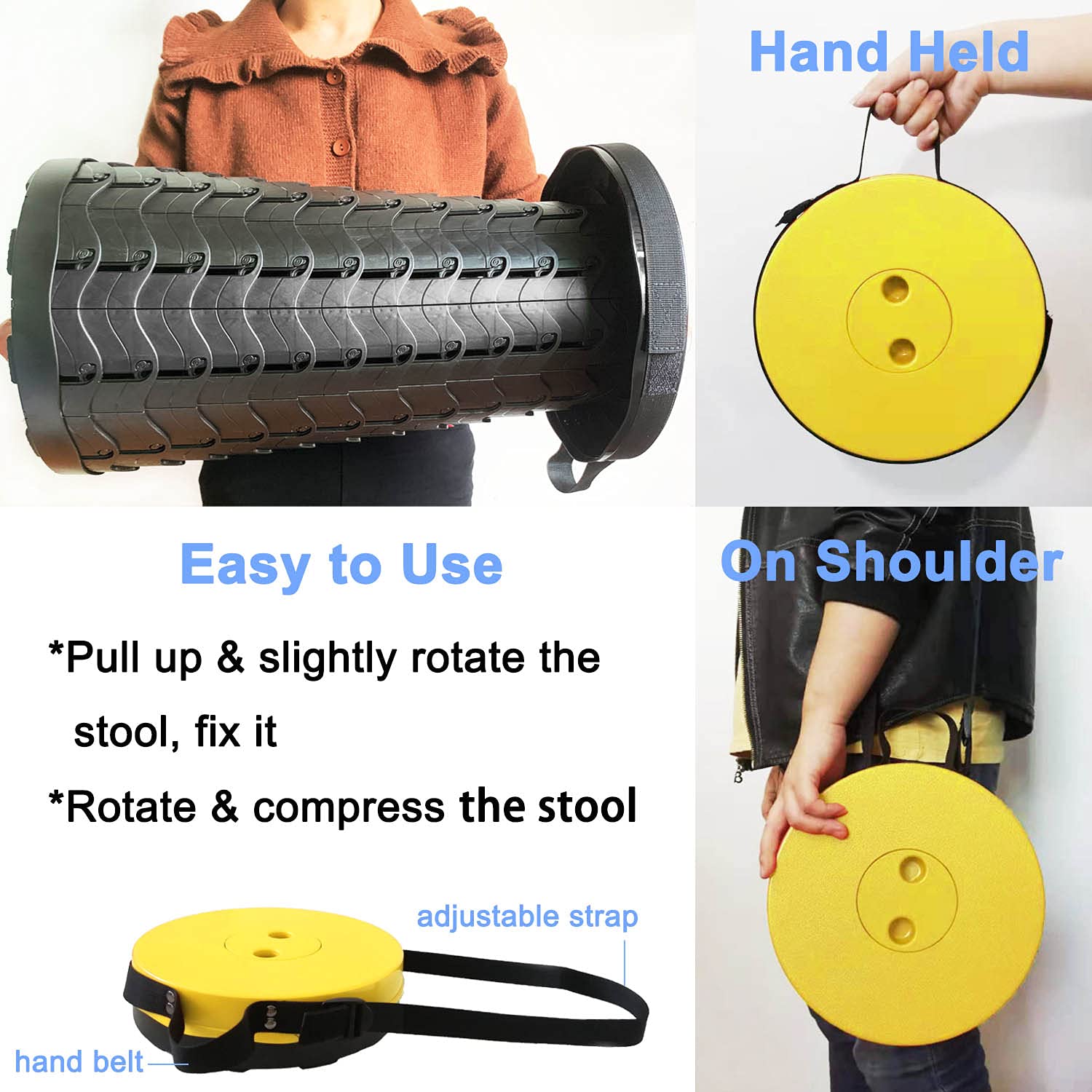 Avenoir Telescopic Portable Stool, Camping Retractable Folding Stool for Fishing, Hiking, Travel, Queuing, Gardening Max Load 397lb(Yellow)