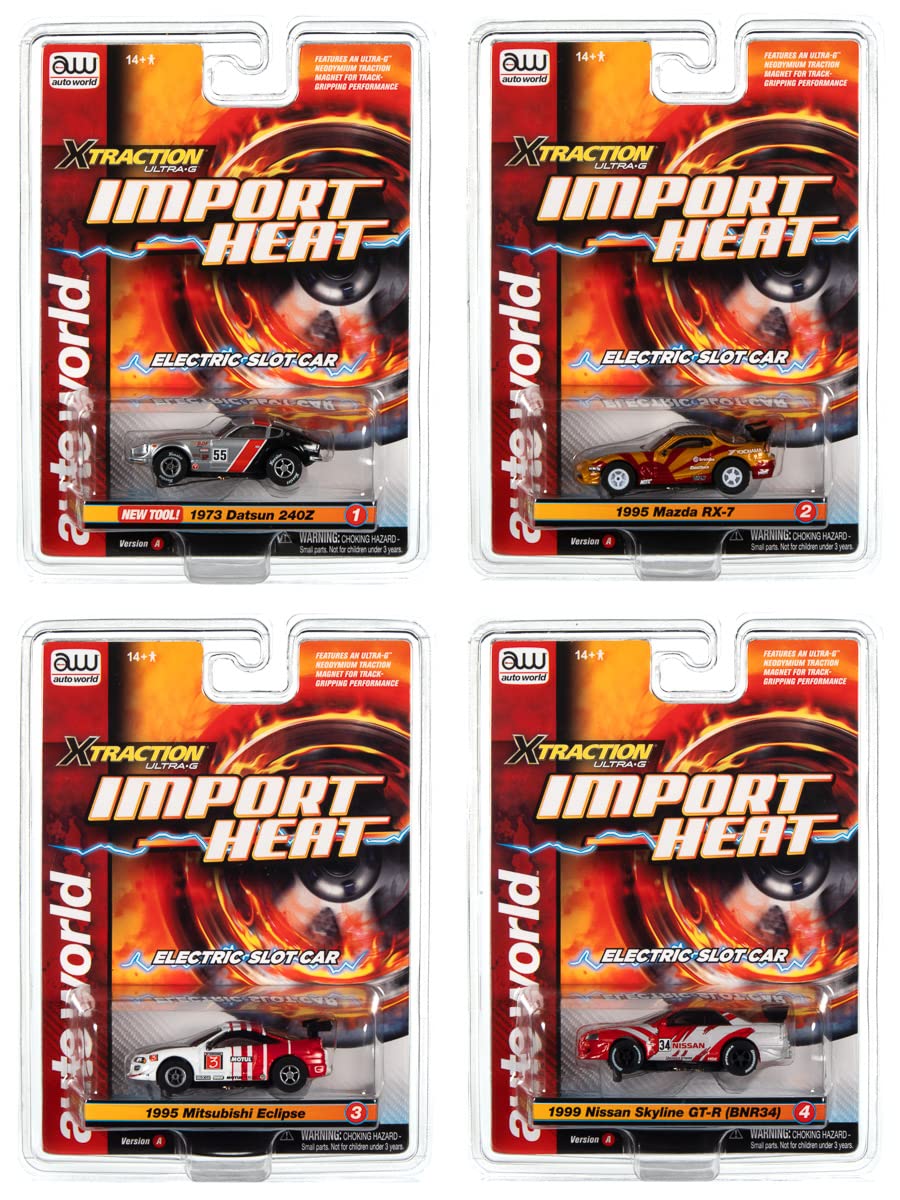Auto World Xtraction Import Heat 1999 Nissan Skyline GTR (Red/Gray) HO Scale Slot Car