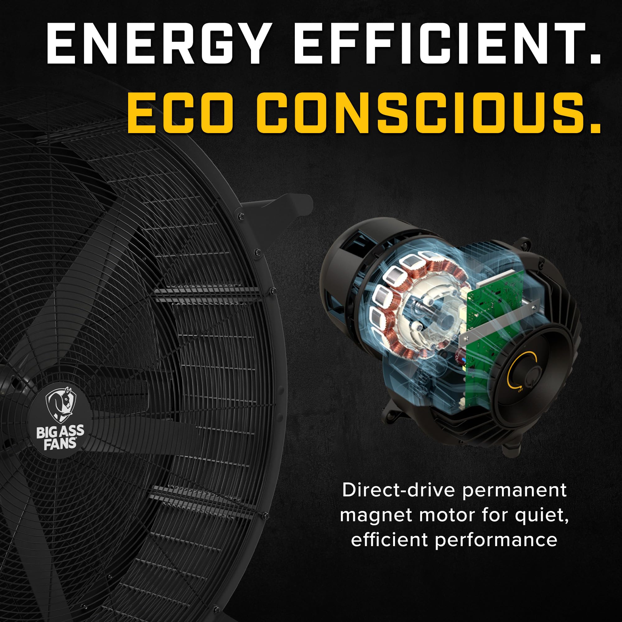 Big Ass Fans – Sidekick Directional Barrel Fan – 4 Ft Diameter – 6 Blade Design with Variable Speed Control – Indoor & Covered Outdoor Ready – Quiet Performance - Black/Yellow