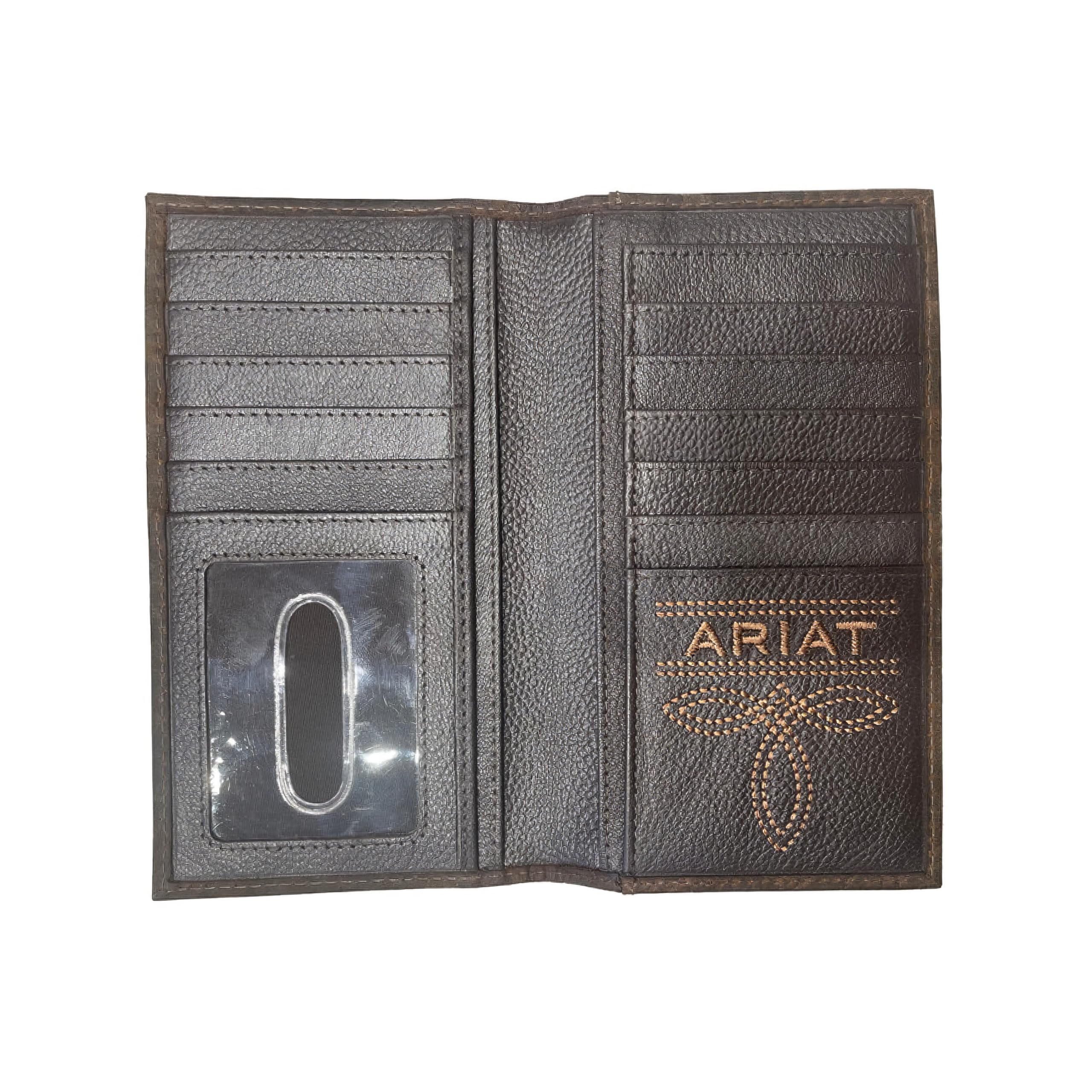 ARIAT Men's Caiman Floral Over Circle Rodeo wallets, Brown, One Size