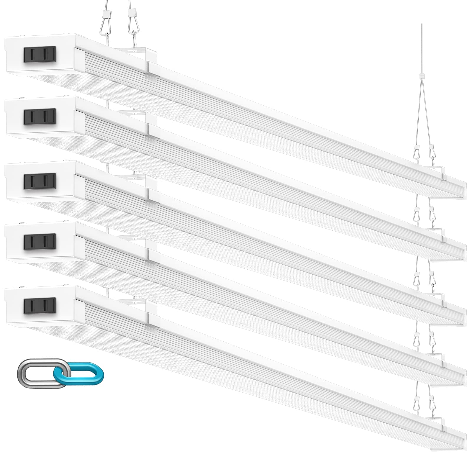 FAITHSAIL 5 Pack Linkable 4FT LED Shop Light, 40W, 4000 LM [Eqv.150W Fluorescent] 4000K LED Utility Light with Plug 48 Inch LED Garage Light Energy Saving Upto 1000KW/5Yrs(5Hrs/Day)-Hang & Flush Mount