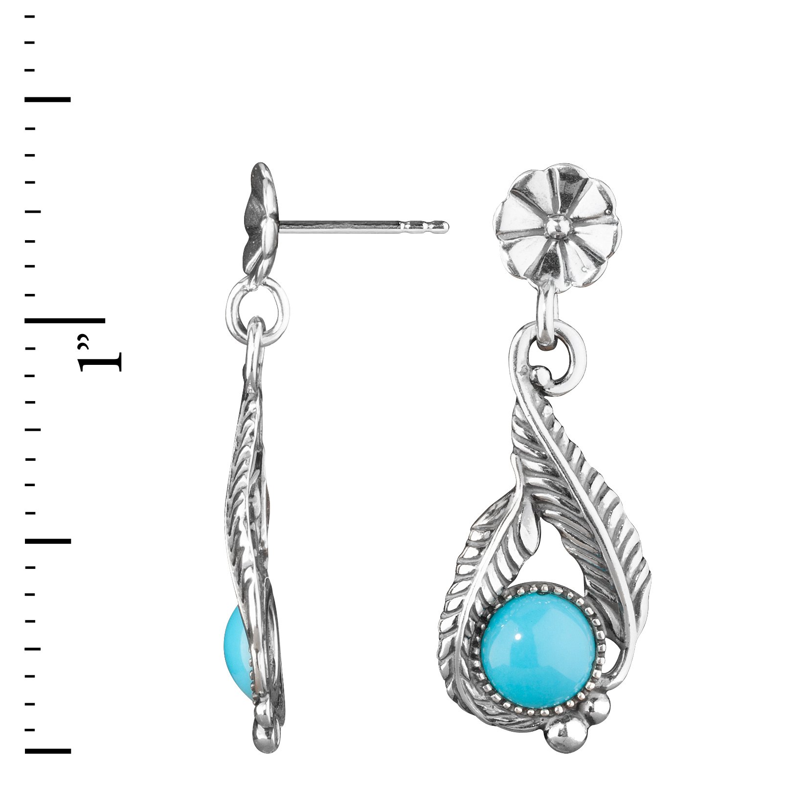 American West Sterling Silver Women's Drop & Dangle Earrings Blue Turquoise Gemstone Flower Leaf Design