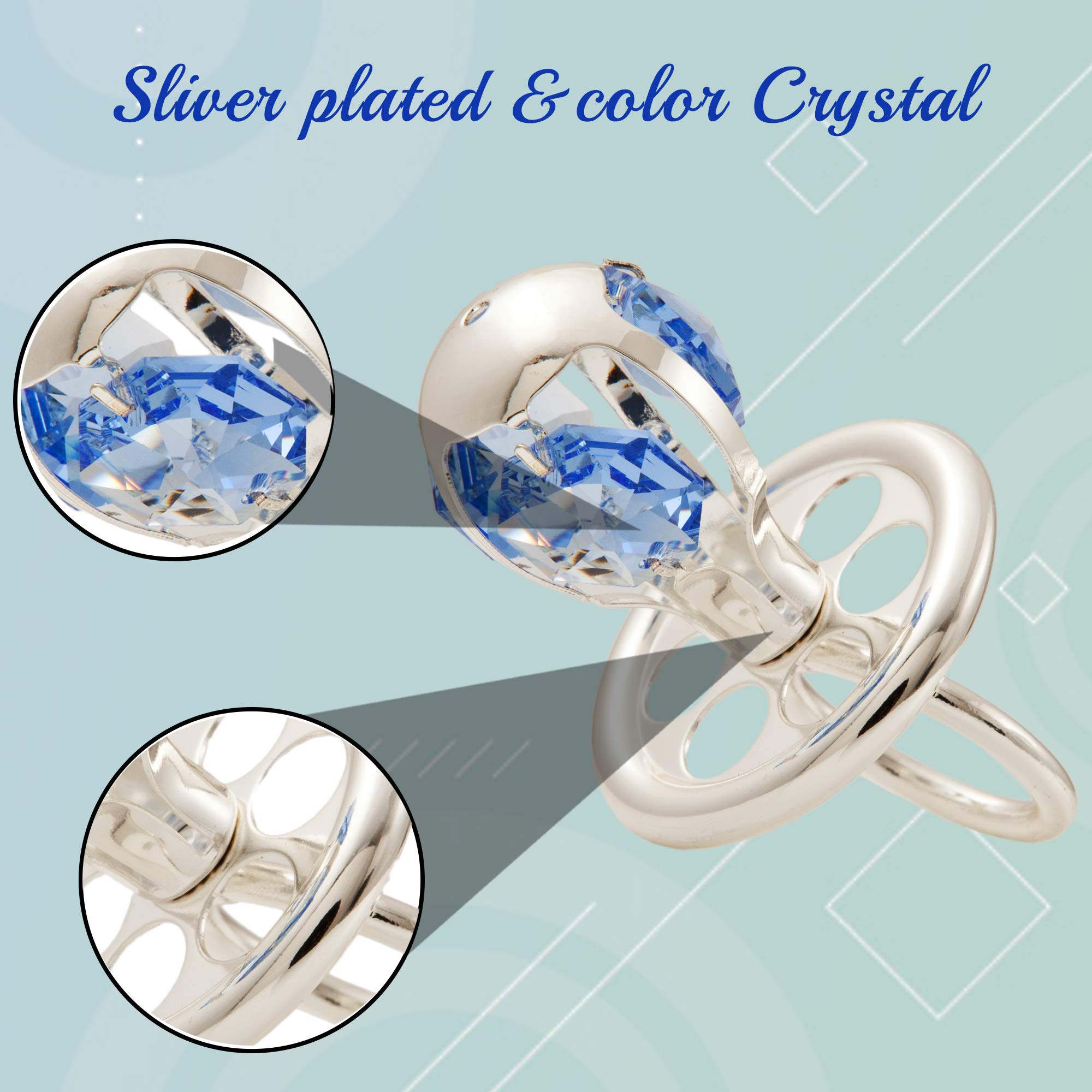 Matahi Silver Plated Crystal Studded Pacifier Ornament with Blue Crystals Baby's First Christmas Holiday Ornament and Hanging Pendant - Great Gift for Baby Shower, New Born Baby Gift