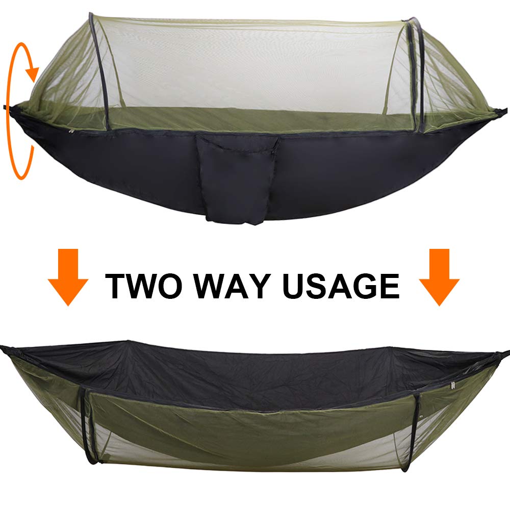 Anxin Camping Hammock with Mosquito Bug Netting,Packable Hammock with Tree Straps and Carabiners,Parachute Nylon Hanging Swing Hammock for Backpacking, Survival, Travel & More(Single & Double)-Black