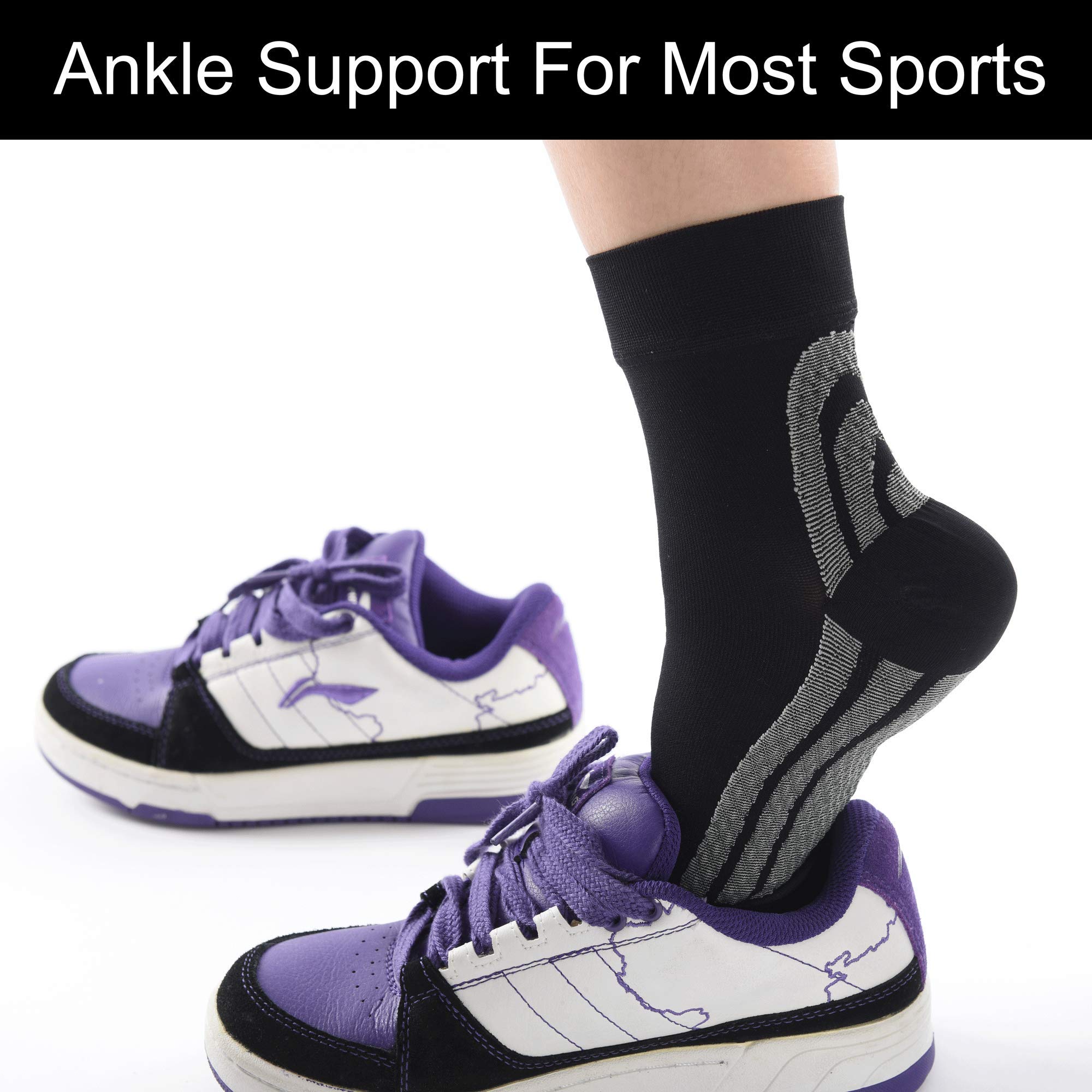 Ankle Brace Compression Support Sleeve (Pair) for Injury Recovery, Joint Pain, and More. Achilles Tendon Support, Plantar Fasciitis Foot Socks with Arch Support, Eases Swelling - Black (L)