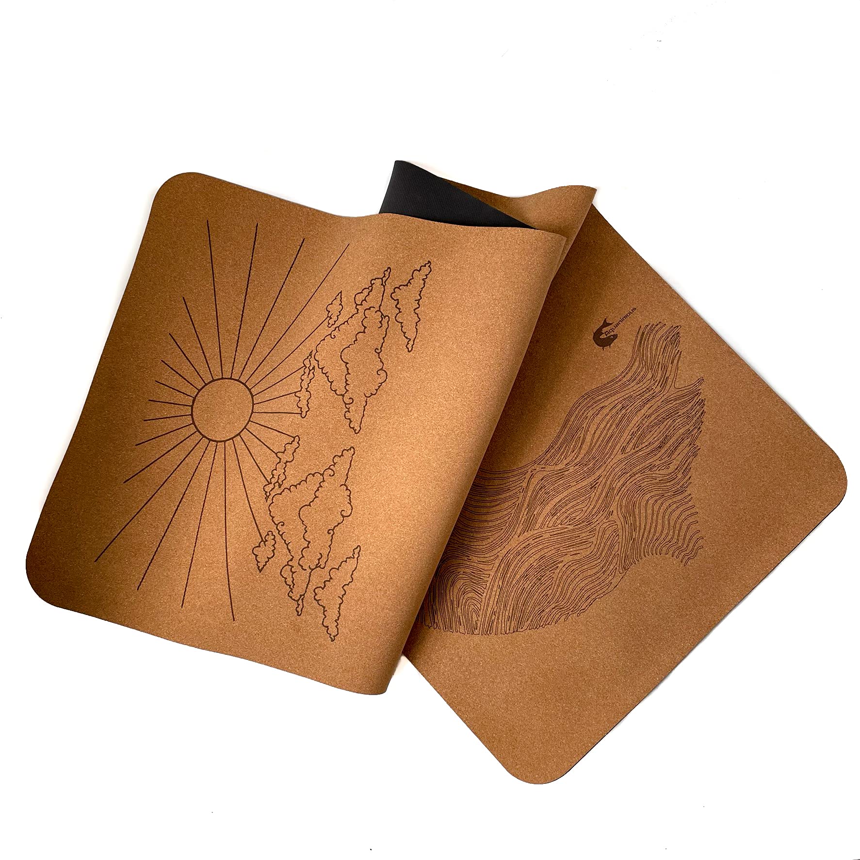 AQ Yoga Mat - Natural Cork and Rubber - Longer, Non-Slip Cork and Medium Thickness - Sunny Seas Design [72" x 24" 4mm]