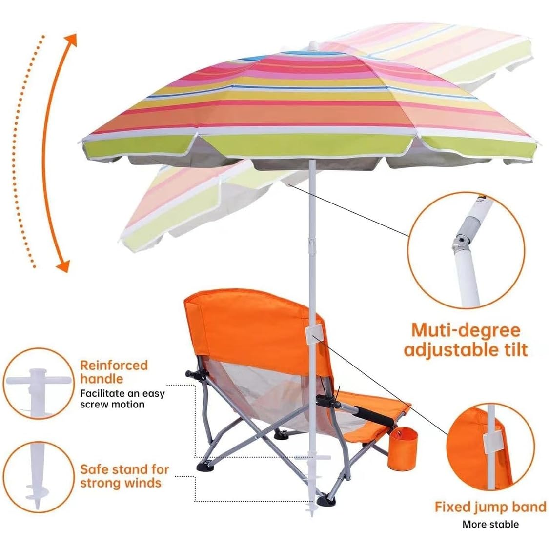 Beach Chair, Beach Chair and Umbrella, Folding Beach Chair, Beach Chairs for Adults 1-Pack Orange - Orange