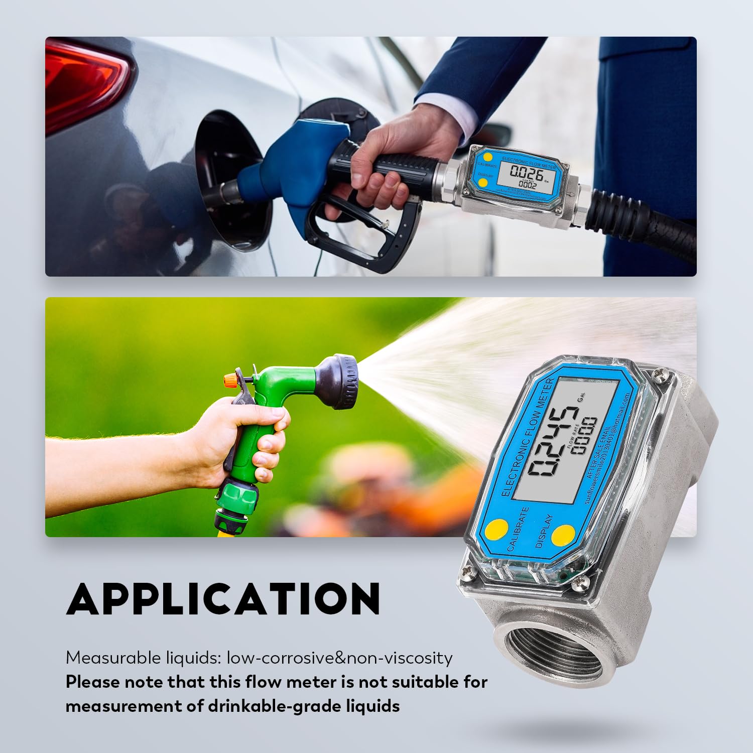 CGOLDENWALL 1-inch Water Meter, Stainless Steel Fuel Meter, Digital Liquid Flowmeter with Two NPT Adapters, Turbine Inline Flow Meter for Diesel Kerosene Gasoline, Required Liquid Flow Rate 2.5~26GPM