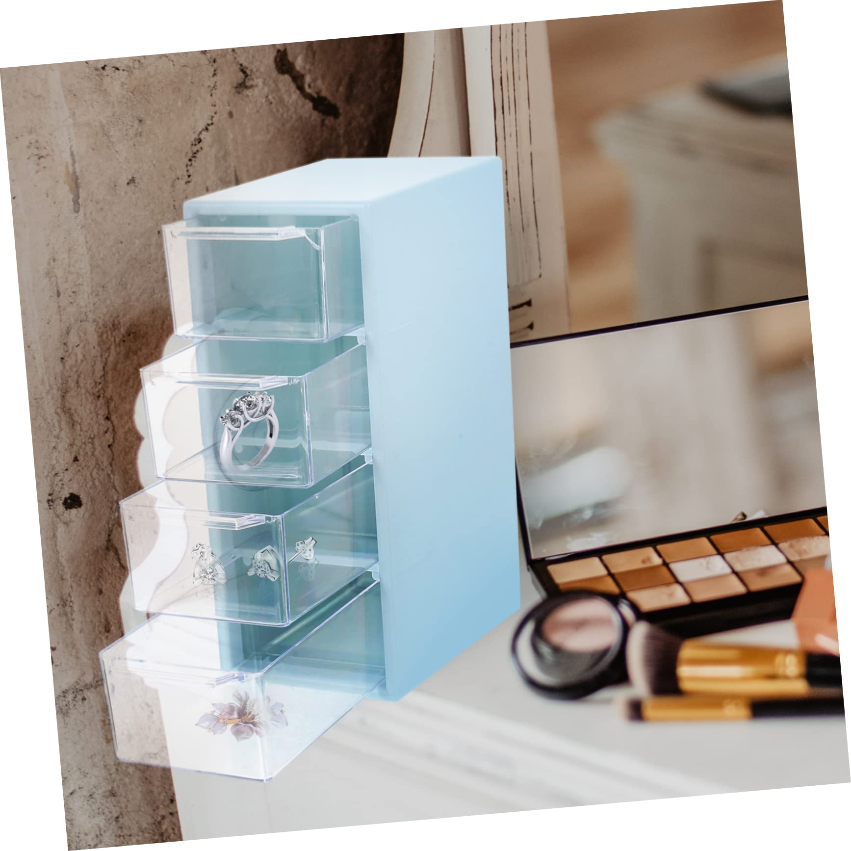 Ciieeo Box Jewelry Storage Box Clear Plastic Storage Bins Jewelry Case Storage Drawer Makeup Storage Cabinet Desk Top Organizer Clear Dresser Storage Shelves Plastic Small Tool