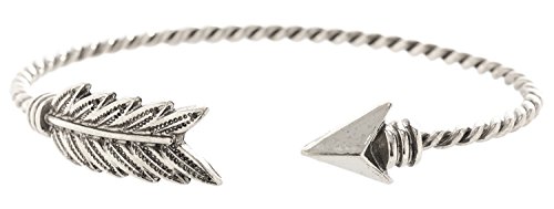 Artisan Owl Arrow Cuff Feather Bracelet - Silver Tone
