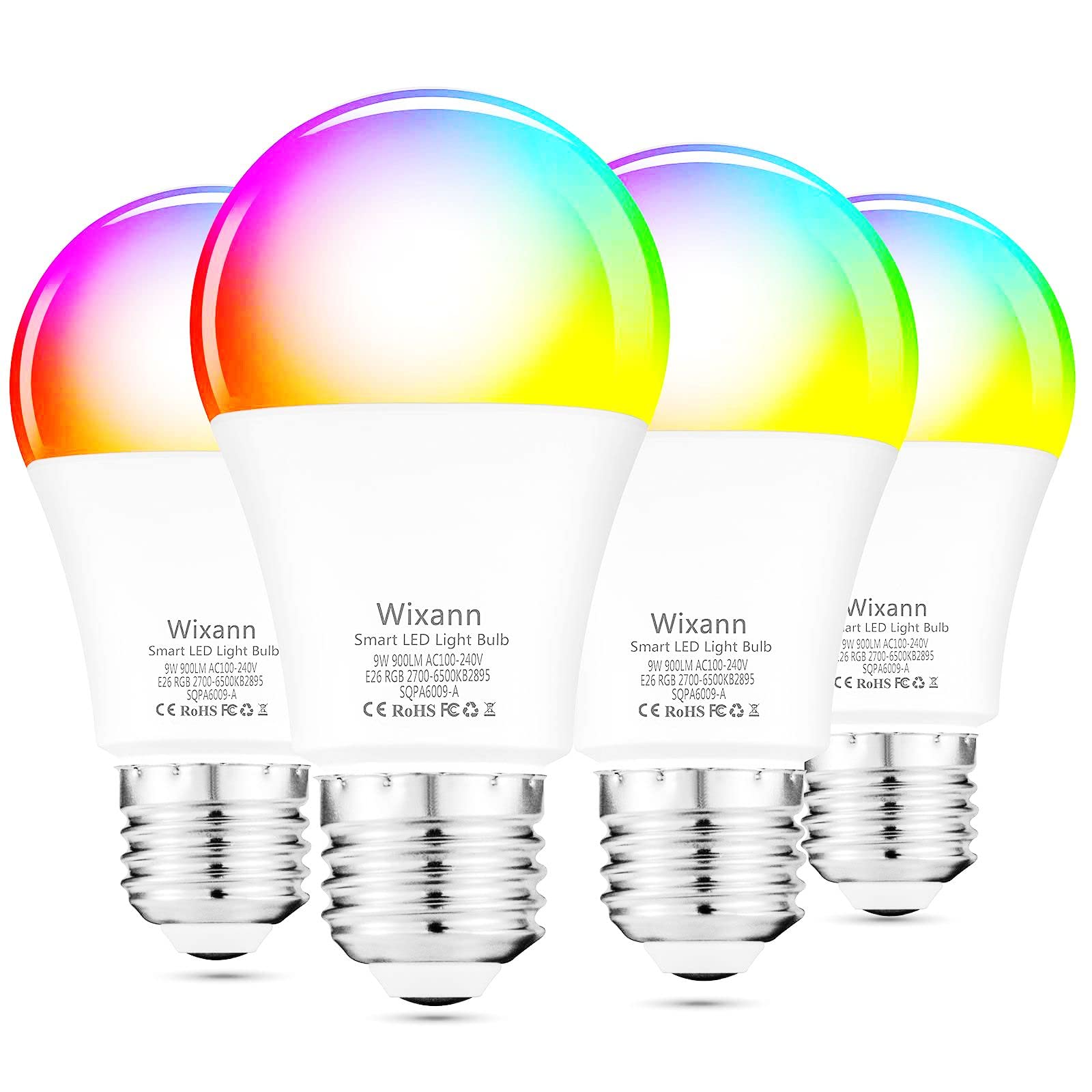Alexa Smart WiFi Light Bulb, 9W RGBCW Color Changing Led Bulb Compatible with Alexa Echo Google Home and Siri, 2700K-6500K 900LM Dimmable A19 E26 80W Equivalent, No Hub Required - 4 Packā¦