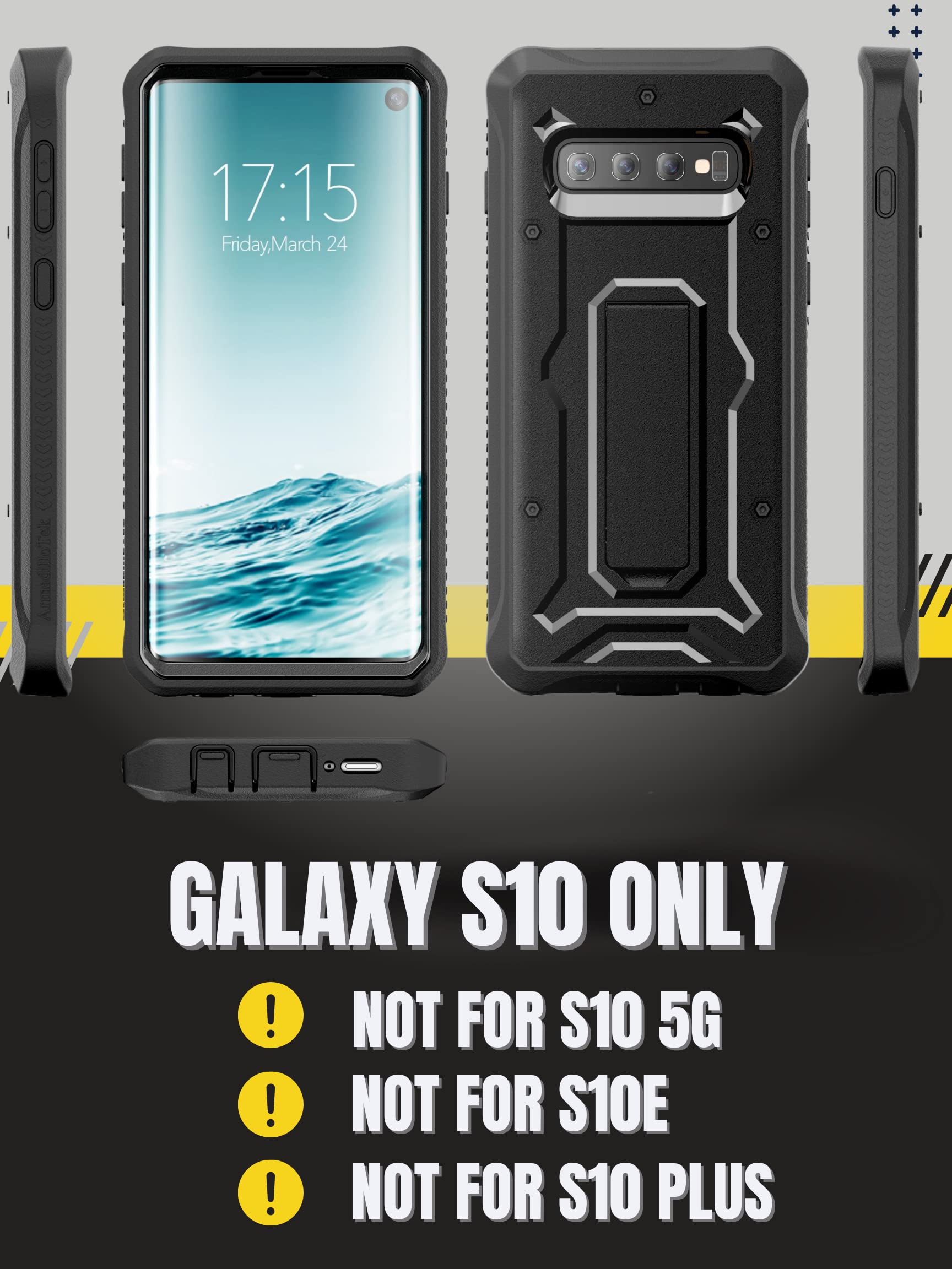 ArmadilloTek Vanguard Designed for Samsung Galaxy S10 Case (2019 Release) Military Grade Full-Body Rugged with Kickstand Without Built-in Screen Protector (Black)