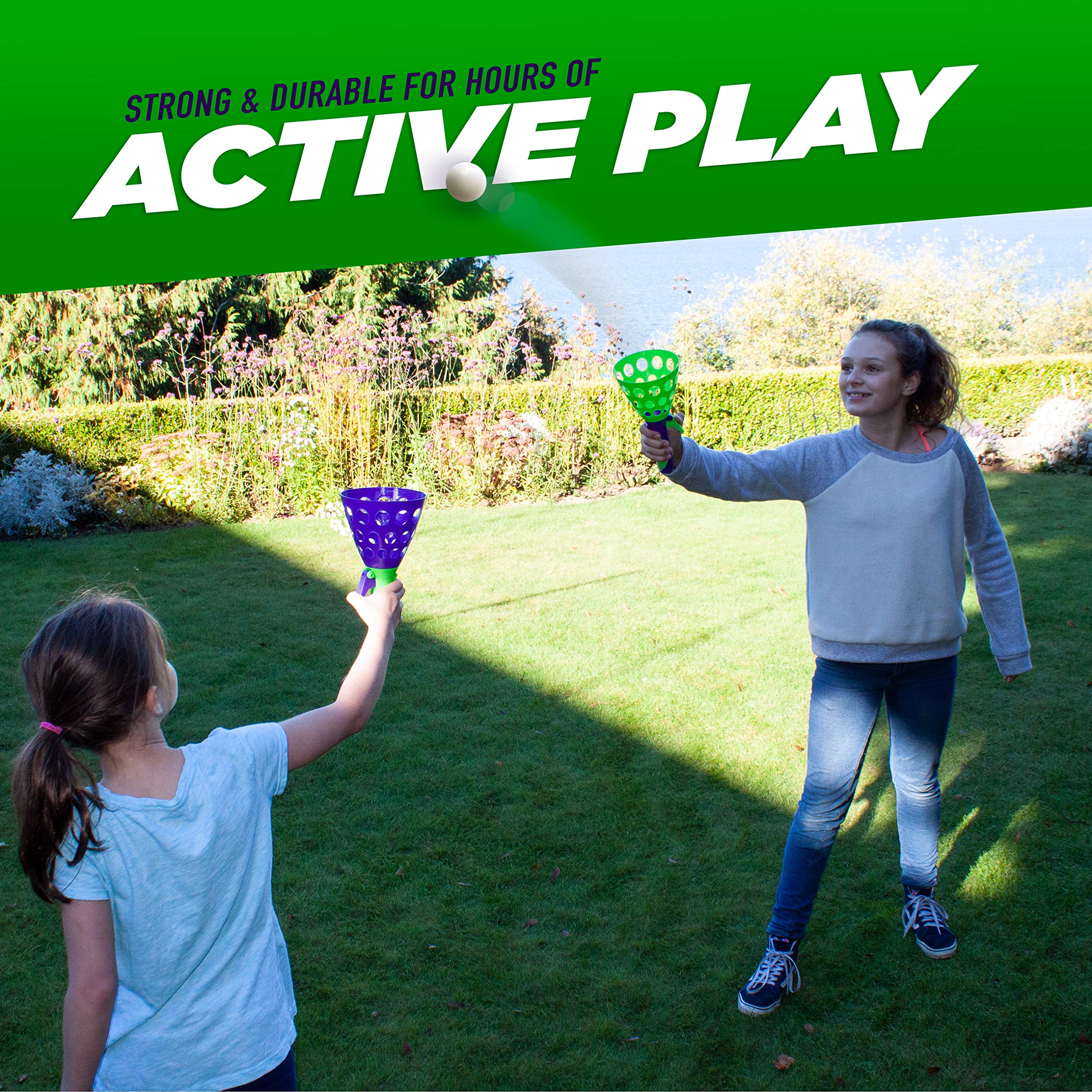 Geospace Original Pop 'N Catch Game 2-Pack (Set of 4 Launchers & 4 Balls) for Indoor/Outdoor Play - Great for Parties, Beach and Rainy Days