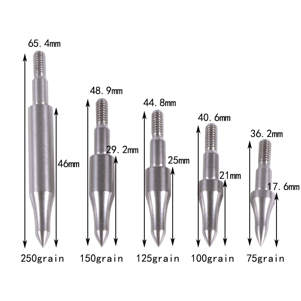 AMEYXGS 12/24 Pack Archery Field Points 5/16 inches Cutting Diameter 75/100/125/150/200/250/300 Grain Stainless Steel Arrow Tip Arrow Points for Target Practice and Hunting (75 Grain 12 pcs)