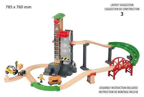 BRIO World 33887 Lift & Load Warehouse Set | 32 Piece Kids Train Toy Set with Wooden Tracks and Accessories | Interactive Design | FSC Certified Wood | for Ages 3 and Up