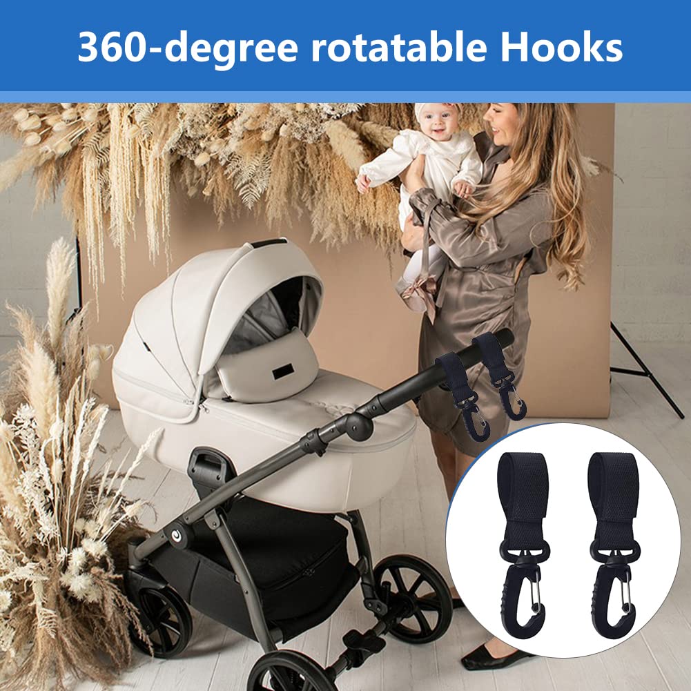 Baby Stroller Hooks, Stroller Hooks for Hanging Diaper Bags, 360° Rotatable Multipurpose Hooks for Grocery Shopping Bags, Easy to Attach Stroller Clips for Bags, 2PCS