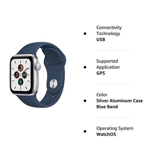 Apple Watch SE (GPS, 40mm) - Silver Aluminum Case with Abyss Blue Sport Band (Renewed Premium)