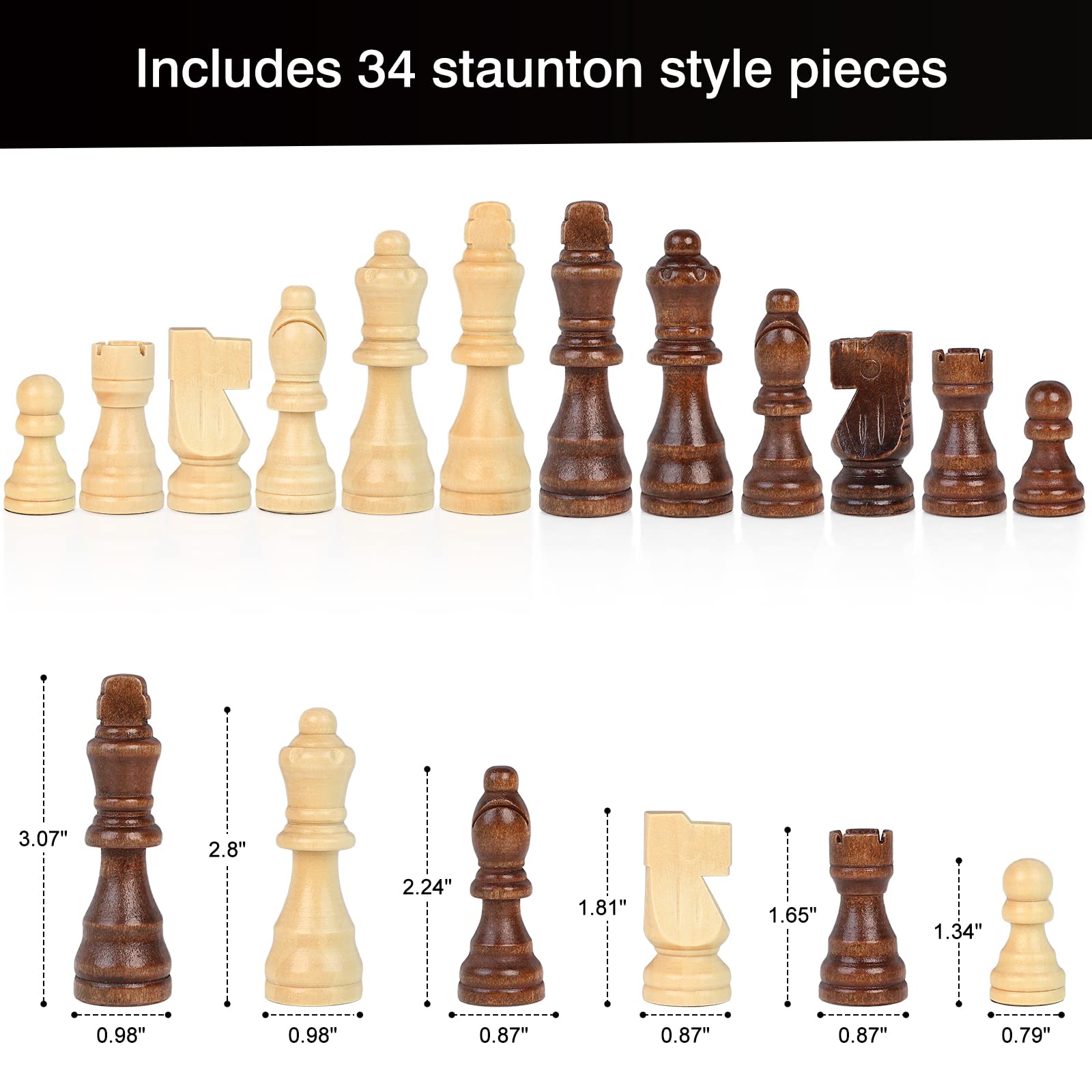 LEAP 15.5" Inches Wooden Chess Set with Wooden Checkers 2 Extra Queens - Folding Board, Portable Travel Chess Board Sets with Chess Pieces Storage Slots - All Age Chess Set for Adults and Beginner