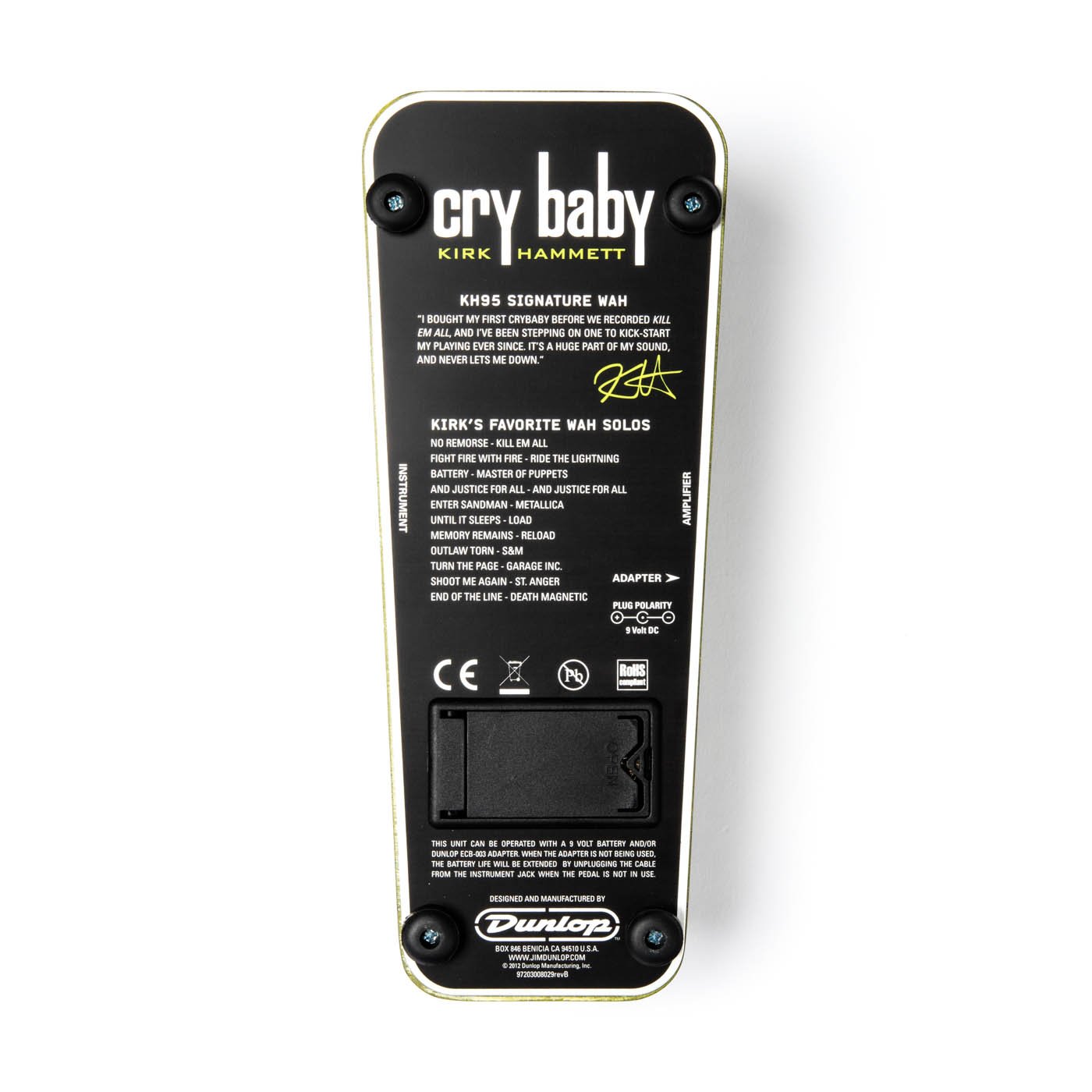 Dunlop KH95 Kirk Hammett Signature Cry Baby Wah Pedal Bundle with 2 Patch Cables and Dunlop 9V Power Supply