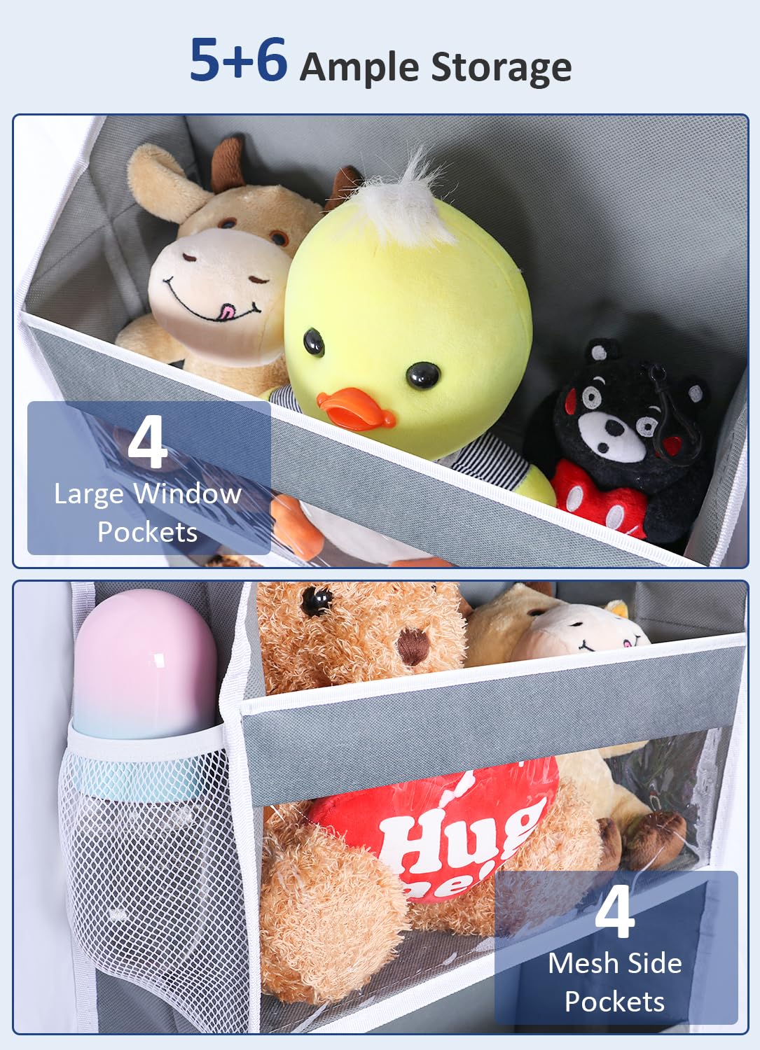BLOROOM Over the Door Organizer Hanging Storage with 3 clear slip pockets and 5 Large Pockets 10 Side Pockets Closet Door Organizer Heavy Duty Baby Organization for Bathroom,Pantry,Bedroom,Nursery