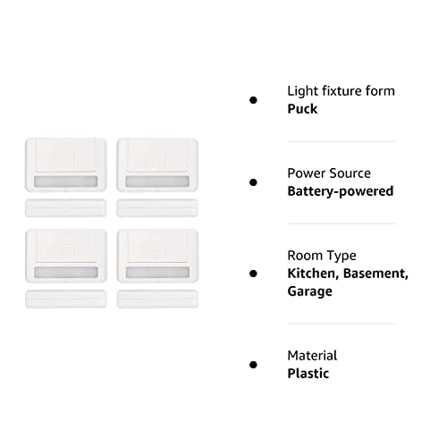 Amagle 4 Pack Magnetic Door Open Sensor Cupboard Drawer Closet Light Battery Operated Automatic Turn On Cabinet Light Stick Led Puck Lights Lighting for Wardrobe Kitchen Basement Trunk
