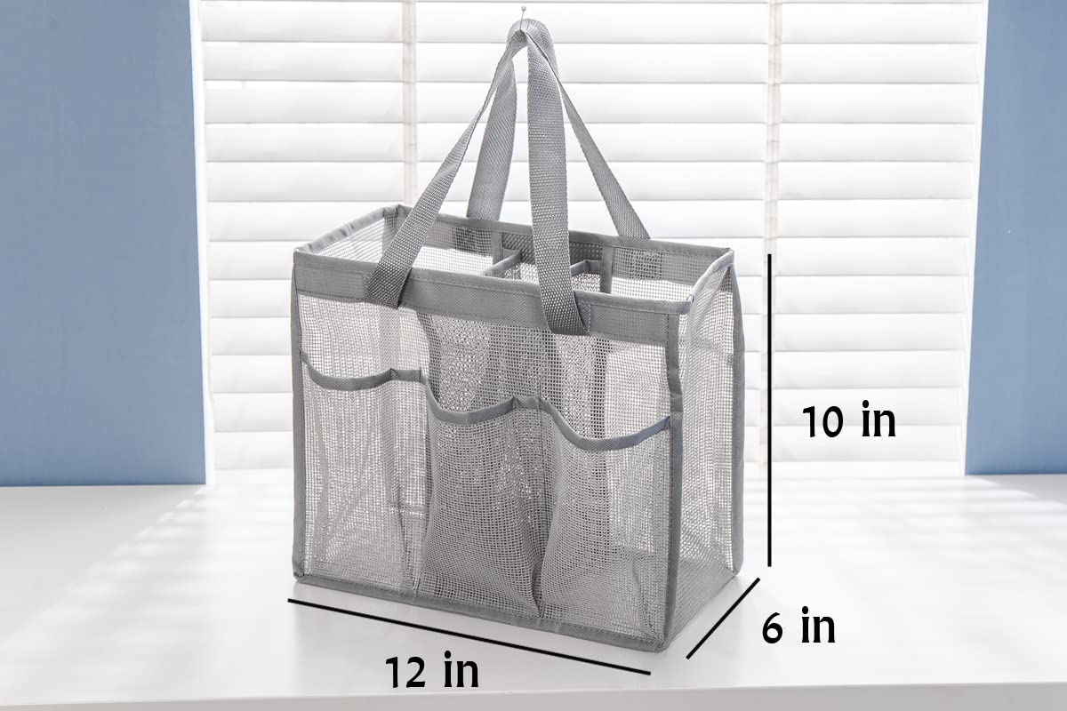 Jelier Mesh Shower Tote Caddy with Separated Main Compartment,Portable Toiletry Bag for Bathroom College Dorm Gym Camping (grey)