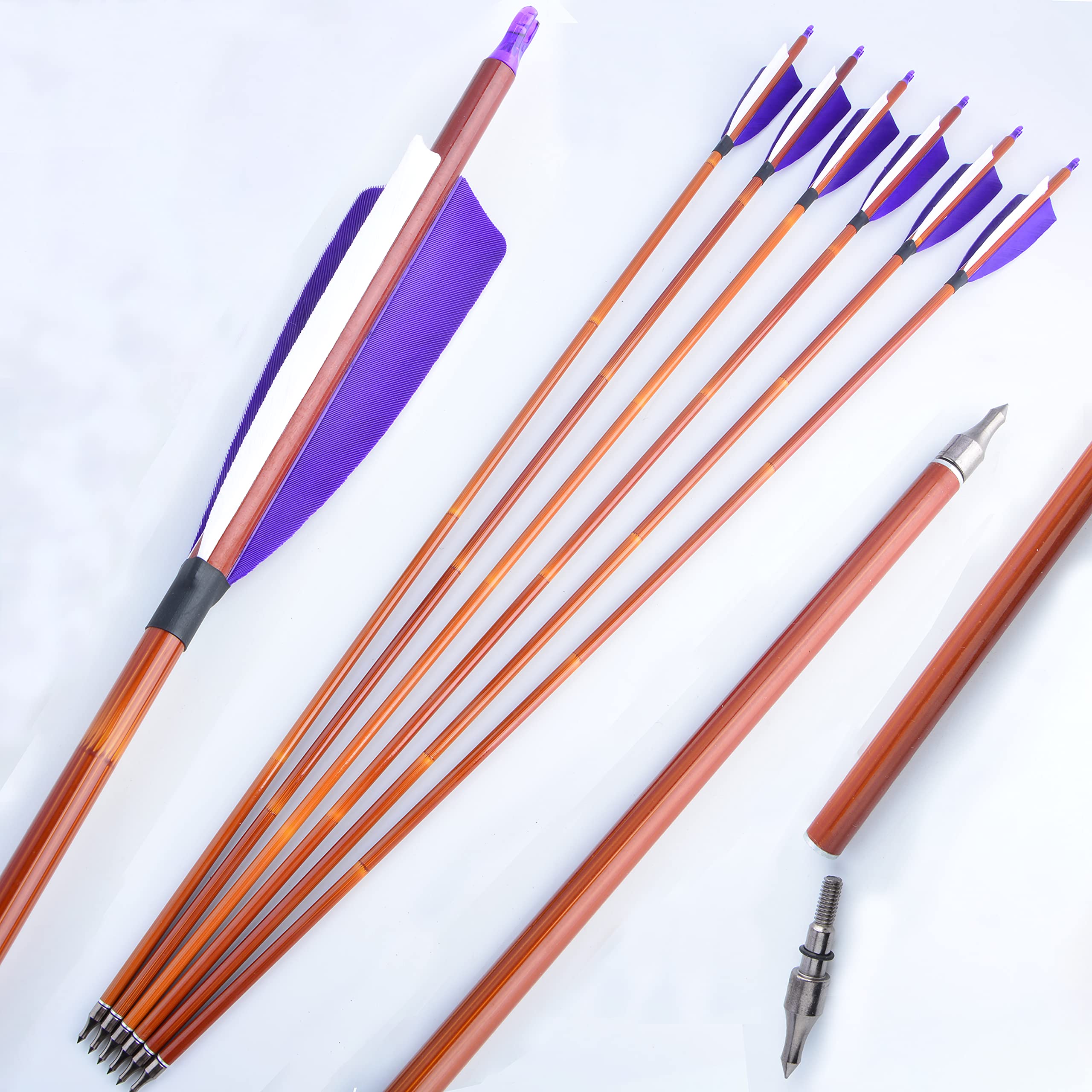 AMEYXGS 30inch Carbon Arrows Hunting Aiming Practice Arrows Spine 500 with 4inch Shield Turkey Feather Detachable Arrowhead for Recurve Compound Bow Longbow 12pcs (12Pcs Purple)