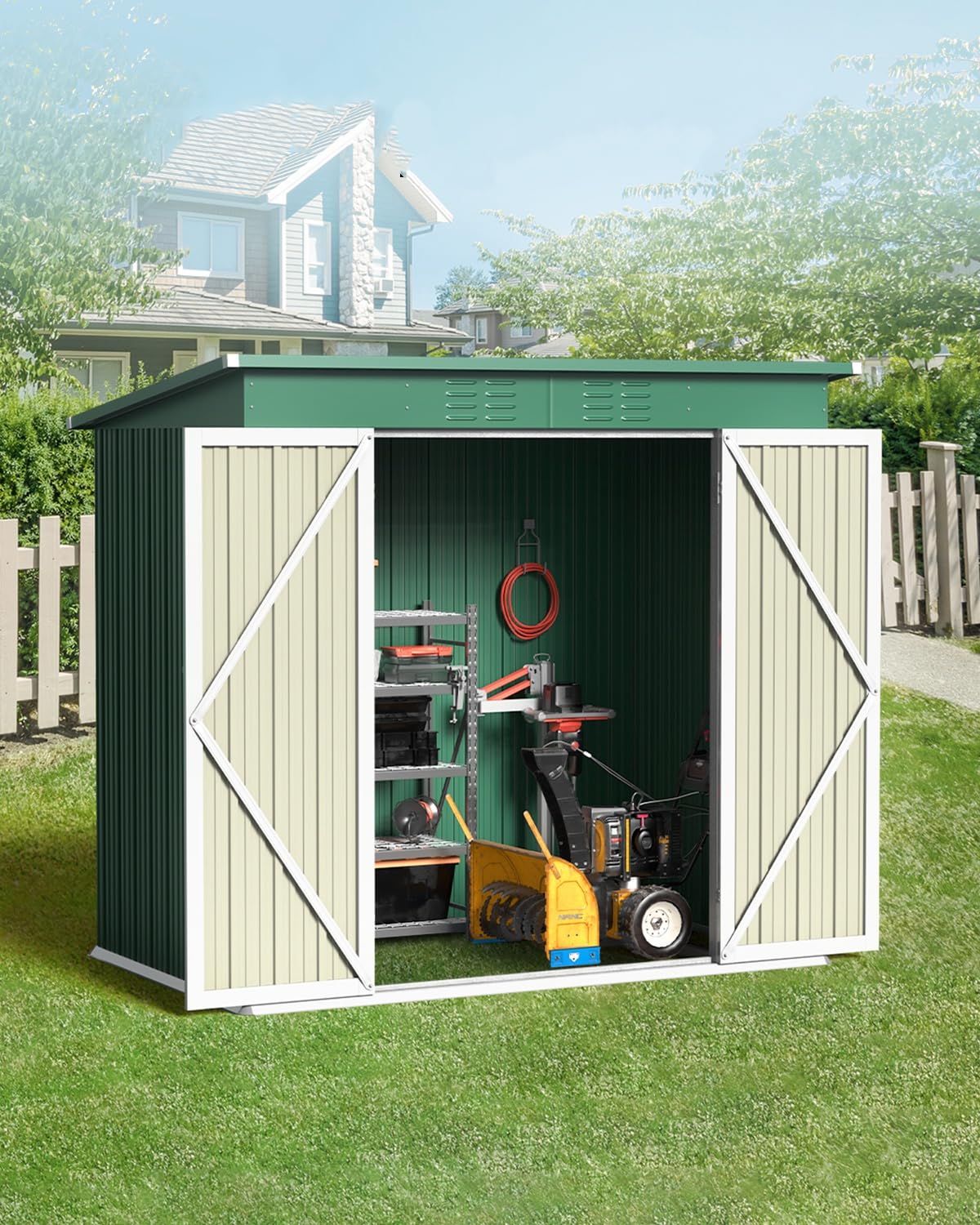 Bealife 6' x 4' Outdoor Storage Shed Clearance, Metal Outdoor Storage Cabinet with Double Lockable Doors, Waterproof Tool Shed, Backyard Shed for Garden, Patio, Lawn (Green)