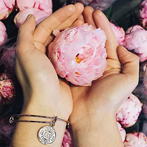 Alex and Ani Mantras + Inspirational Expandable Bangle for Women, Blessed Charm, Shiny Rose Gold Finish, 2 to 3.5 in, A18WAP04SR