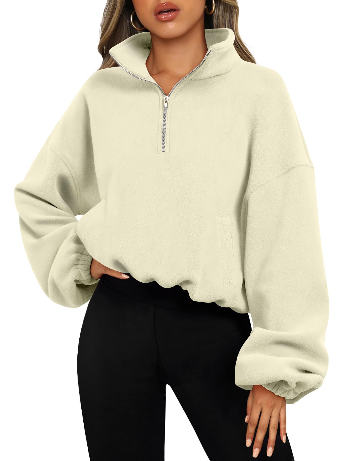 AUTOMET Womens Hoodies Oversized Half Zip Pullover Long Sleeve Fleece Sweatshirts Trendy Quarter Zip Fall Sweaters Teen Girls Y2K Clothes Grey