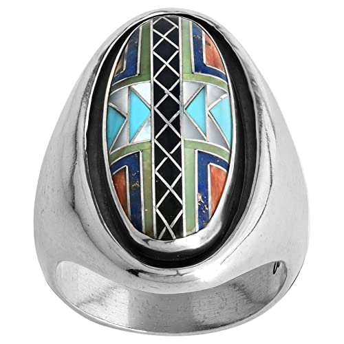 American West Sterling Silver Women's Ring Oval Multi Gemstone Design Size 9