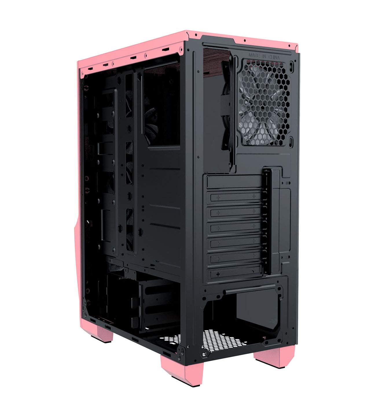 Apevia Crusader-F-PK Mid Tower Gaming Case with 1 x Full-Size Tempered Glass Panel, Top USB3.0/USB2.0/Audio Ports, 4 x RGB Fans, Pink Frame