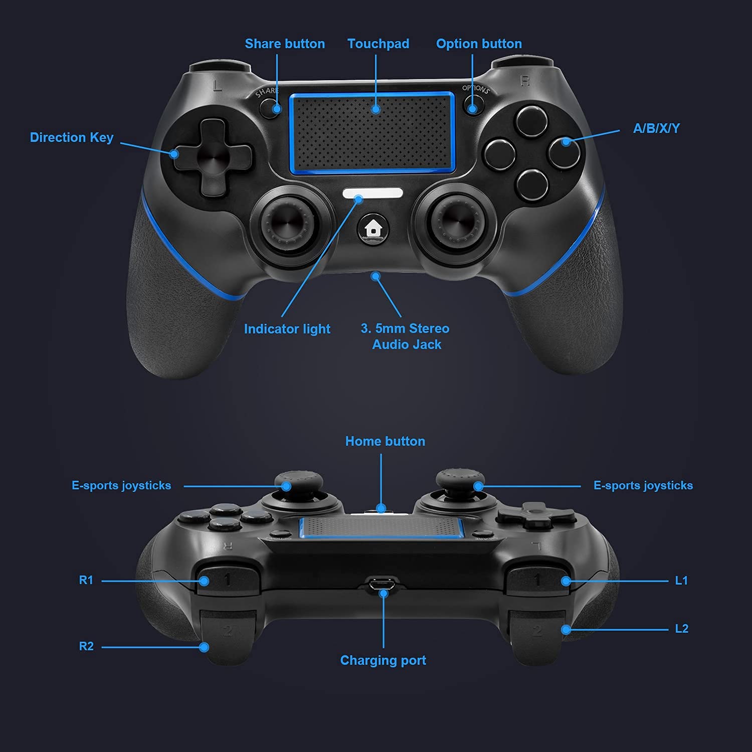 Anivia PS4 Wireless Controller, C200 Gamepad DualShock 4 Console for Playstation 4 Touch Panel Joypad with Dual Vibration Game Remote Control Joystick