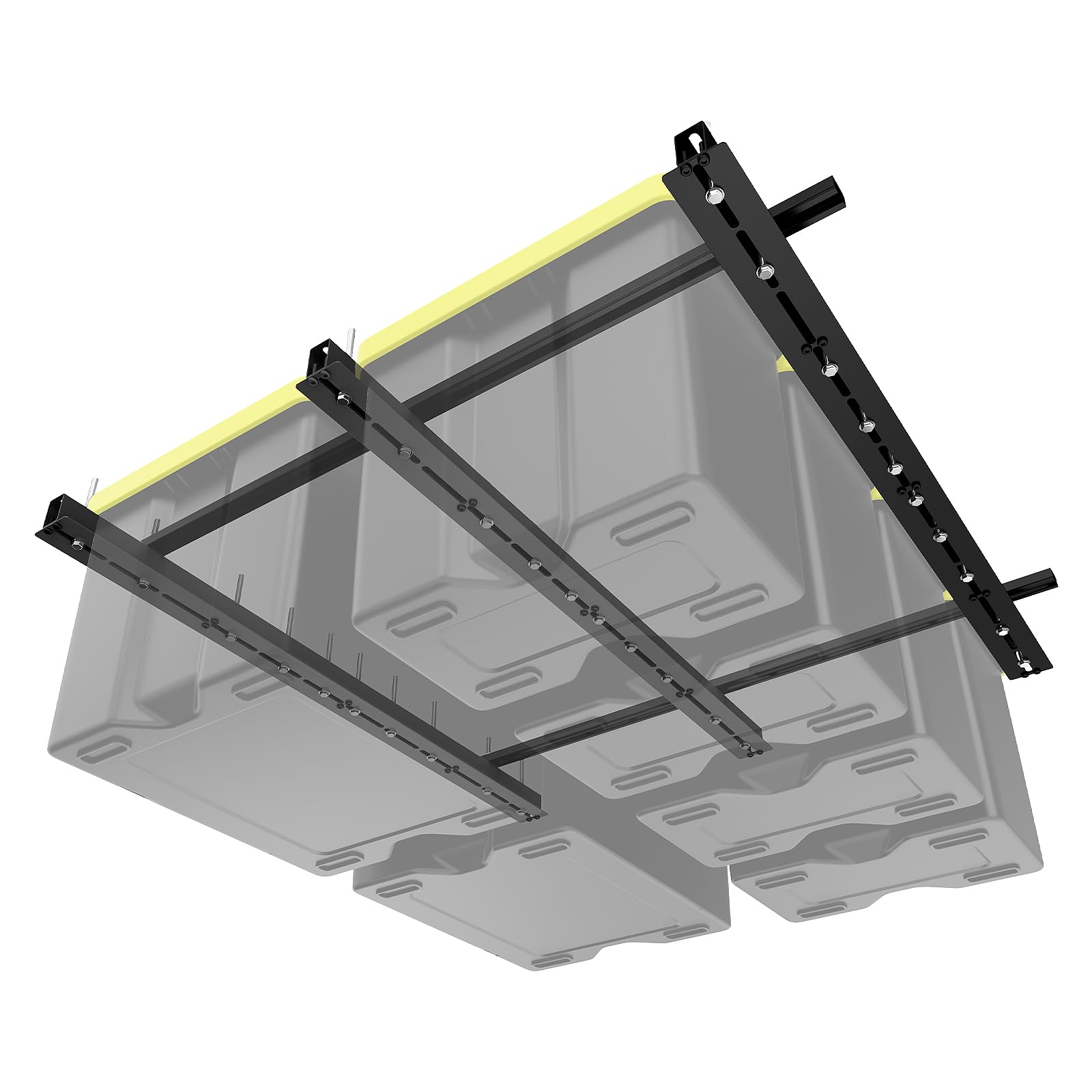 BEAMNOVA Overhead Garage Storage Rack,Ceiling Bin Rails Storage Heavy Duty Metal Garage Ceiling Storage Racks,Overhead Tote Storage Rail System,Overhead Bin Storage (Black) 48" x 48"