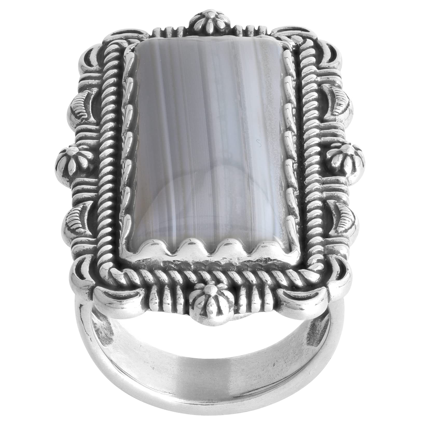 American West Sterling Silver Women's Ring Grey Agate Gemstone Squared Design Size 8