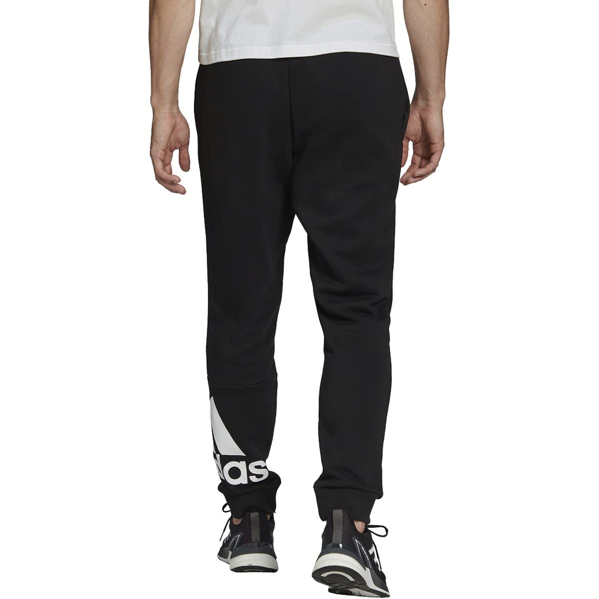 adidas Men's Essentials Fleece Tapered Cuff Logo Pants, Black/White, Large
