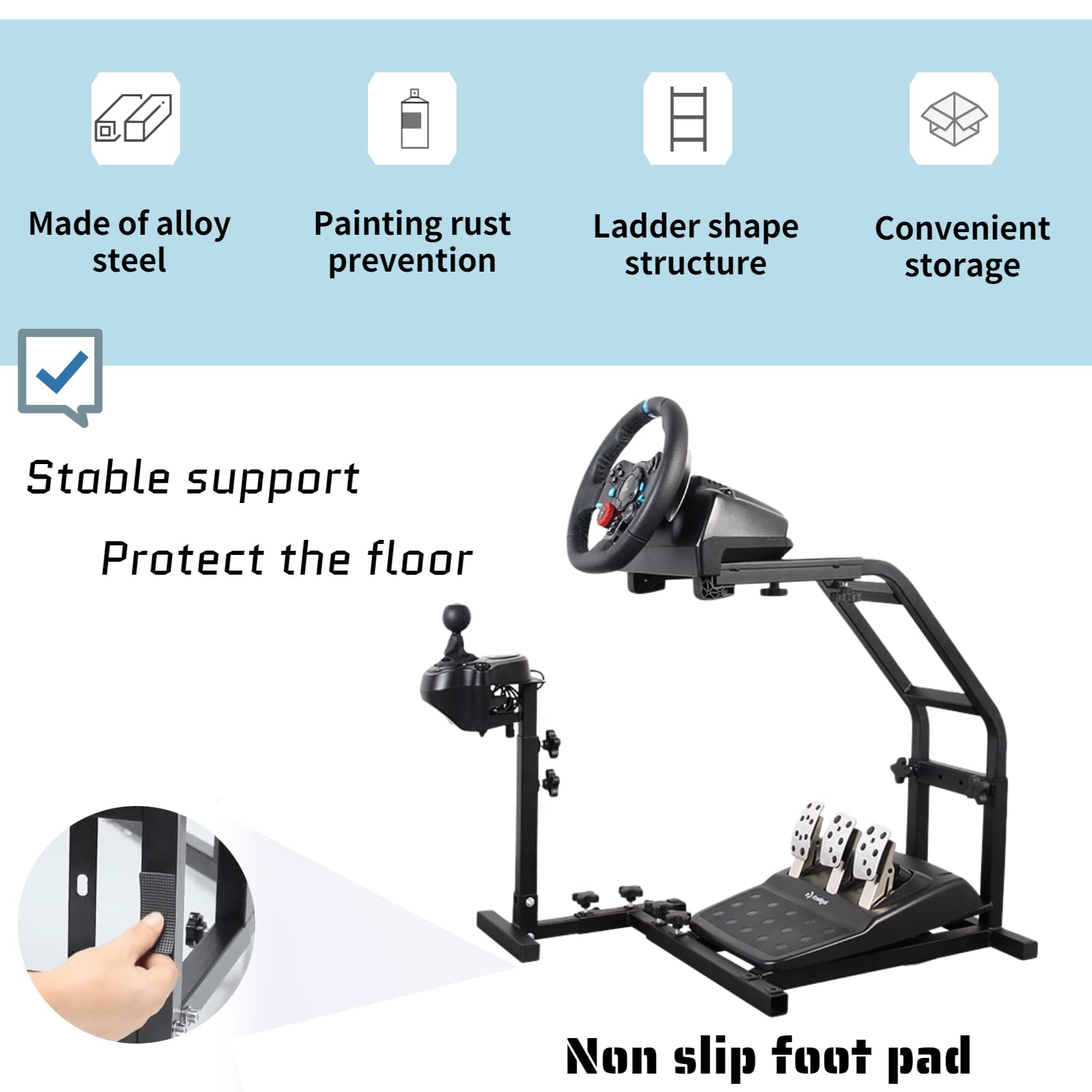 Anman Foldable Racing Steering Stand Fit for Logitech G27 G29 G920 G923 Adjustable Racing Simulator Cockpit Steering Wheel Shifter Pedals NOT Included