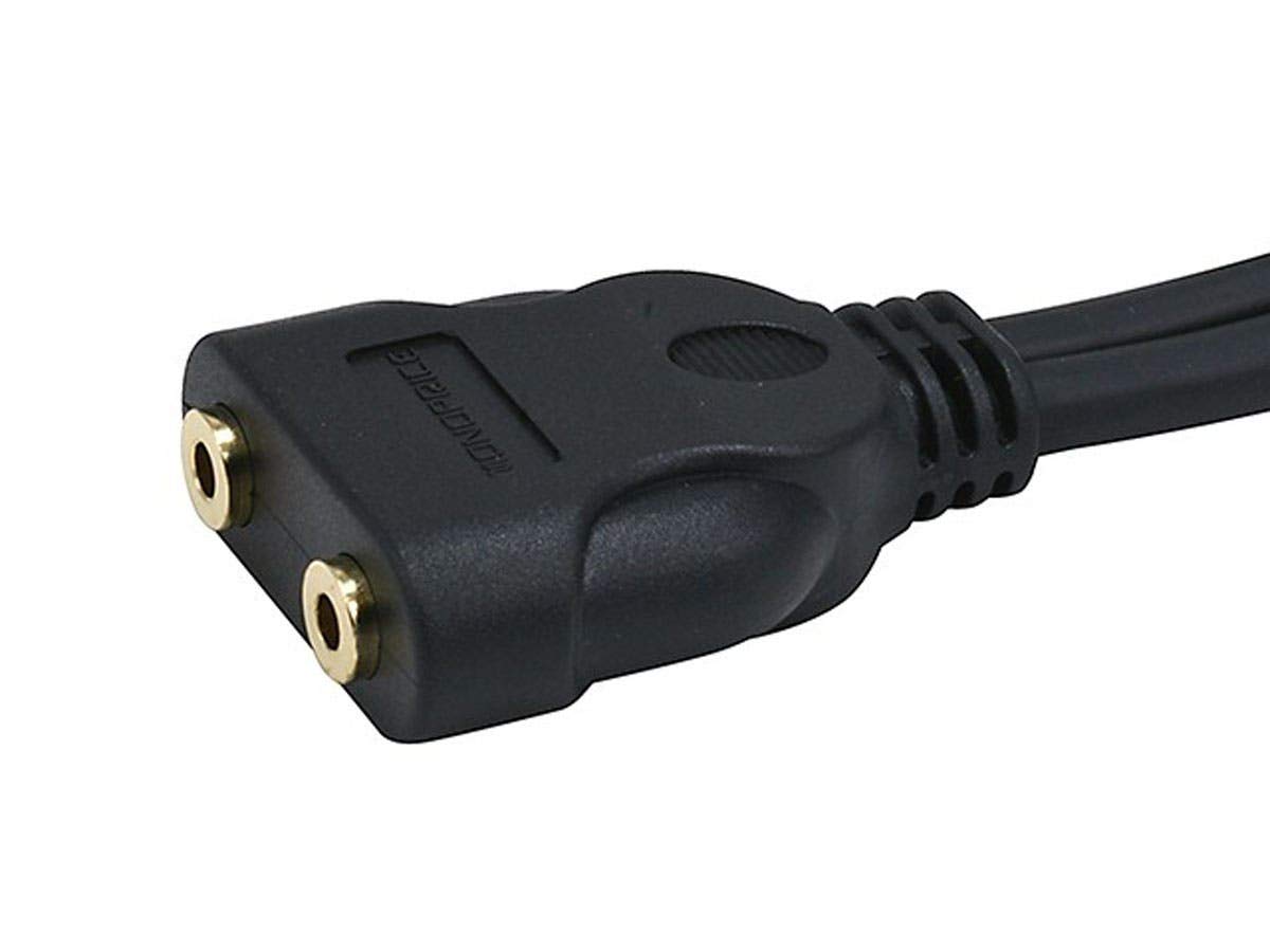 Monoprice Audio Cable - 0.58 Feet - Black | Premium 3.5mm Stereo Male to 2 3.5mm Stereo Female 22AWG, Gold Plated