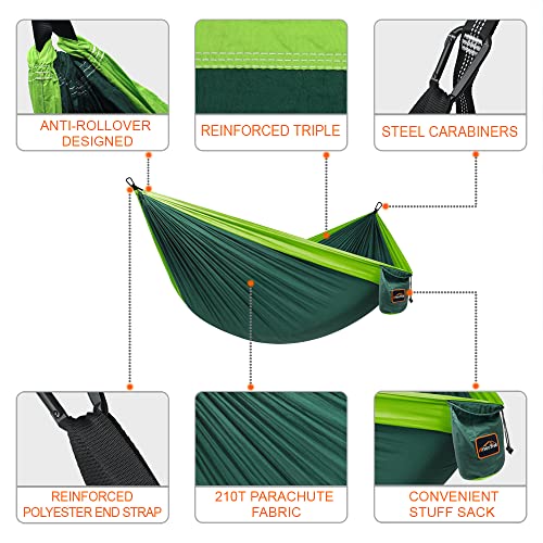 AnorTrek Camping Hammock, Super Lightweight Portable Parachute Hammock with Two Tree Straps Single or Double Nylon Travel Tree Hammocks for Camping Backpacking Hiking